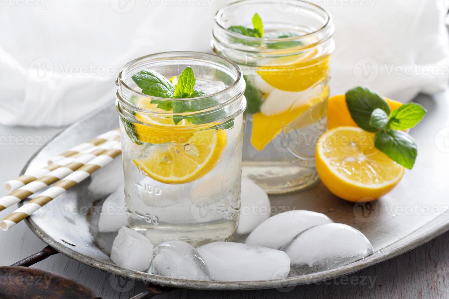 Refreshing cold water with lemon and mint 15703495 Stock Photo at Vecteezy