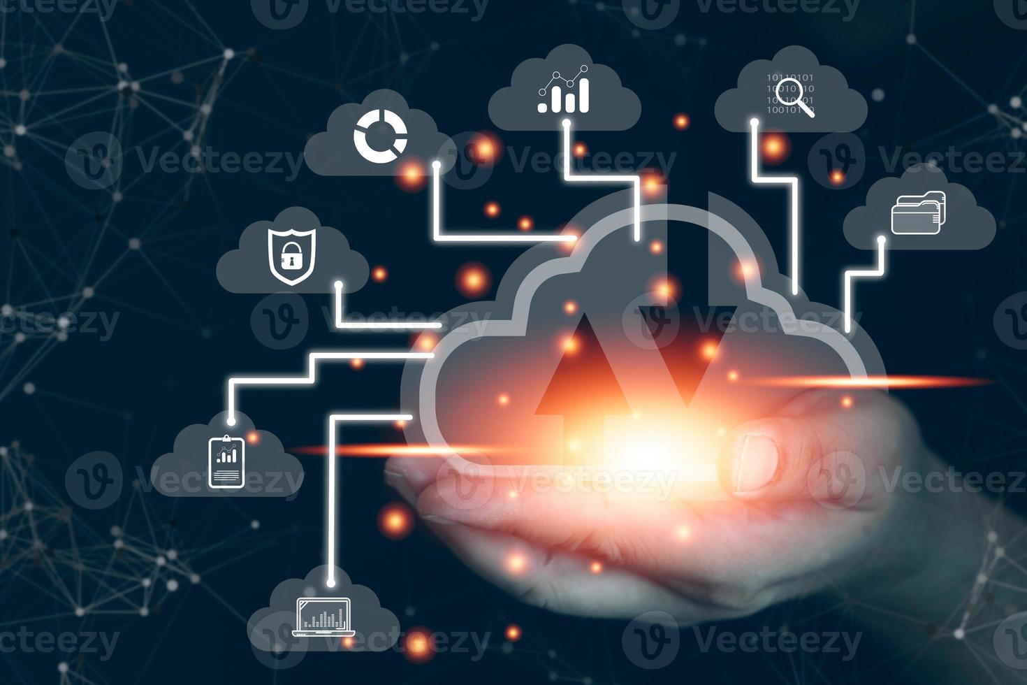análisis de big data en la nube e iconos de gráficos y gráficos ...