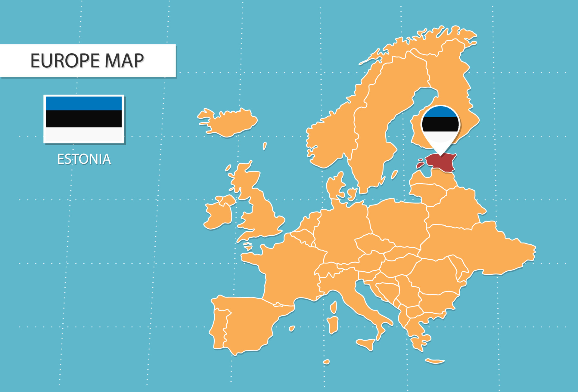 Estonia map in Europe, icons showing Estonia location and flags ... Estonia map in Europe, icons showing Estonia location and flags ...