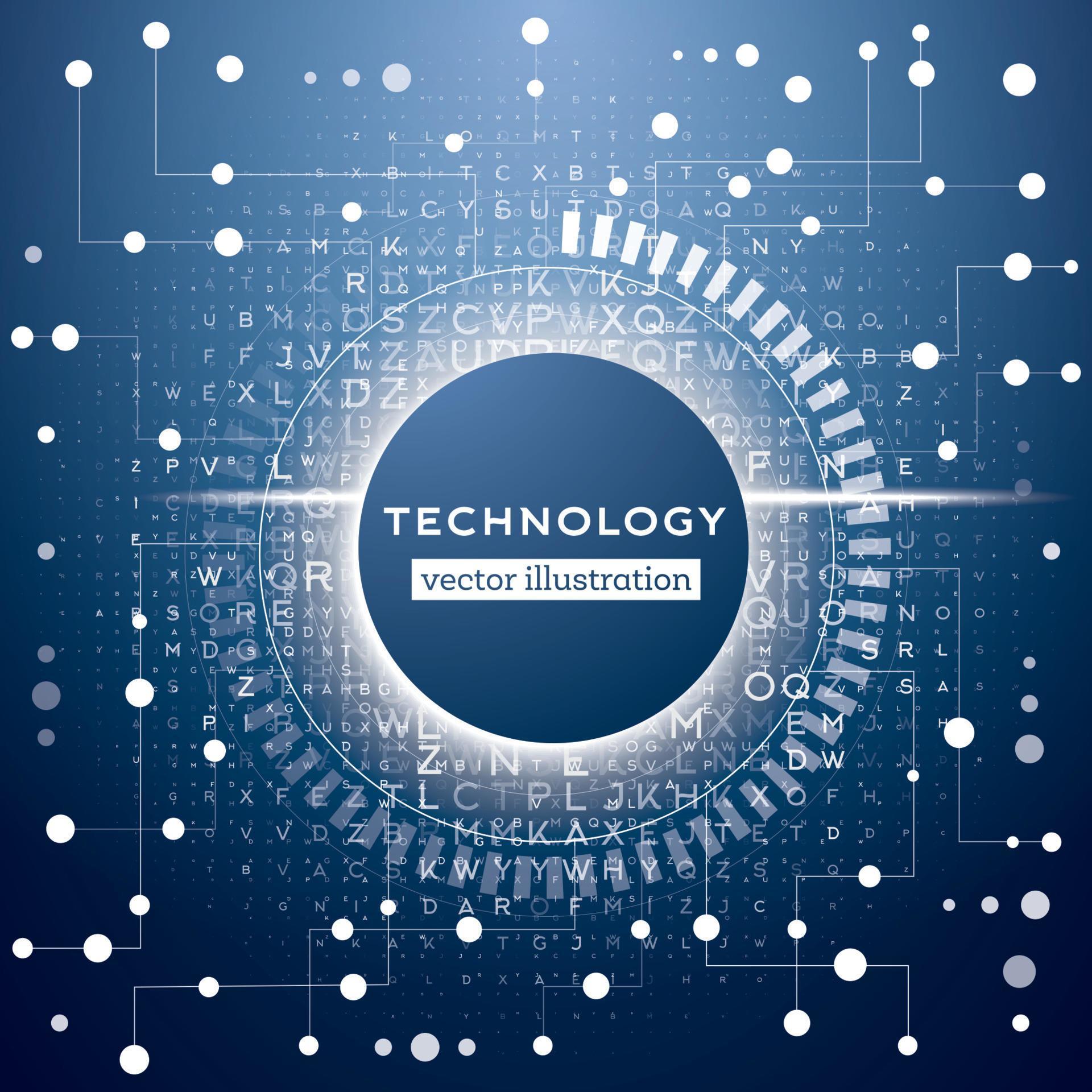 Abstract Technology Background with Different Letters, Lines and Dots ...