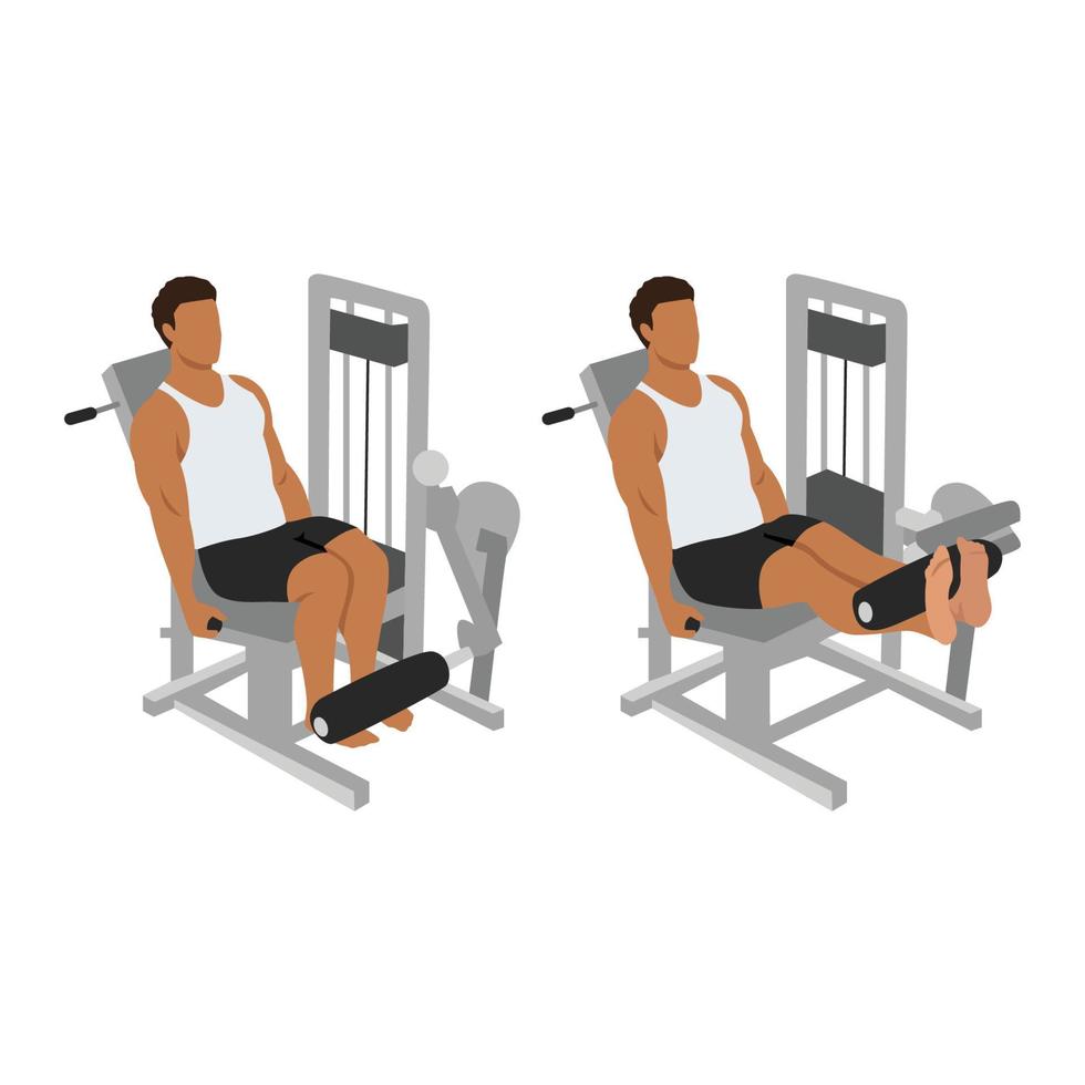 Man Doing Leg Extension On Machine Exercise Flat Vector Illustration Isolated On White