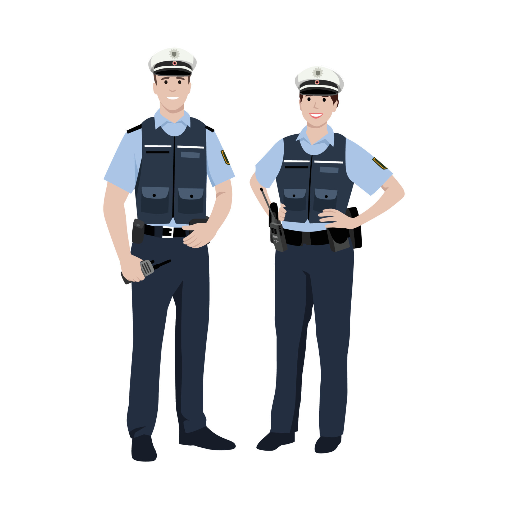Man And Woman Police Character Design European Type Flat Vector