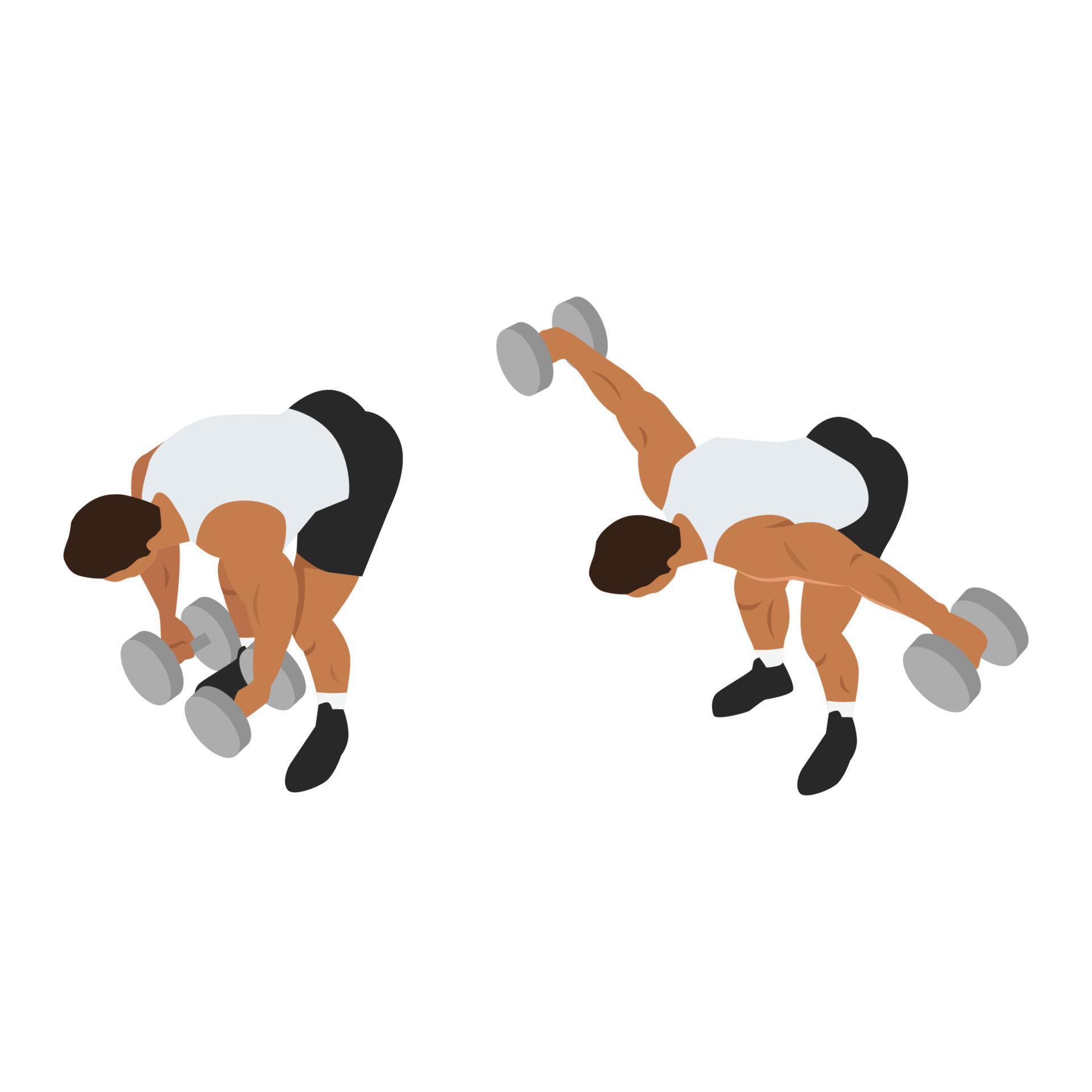 Man Doing Dumbbell Bent Over Lateral Raise Top View Flyes Exercise Flat Vector Illustration