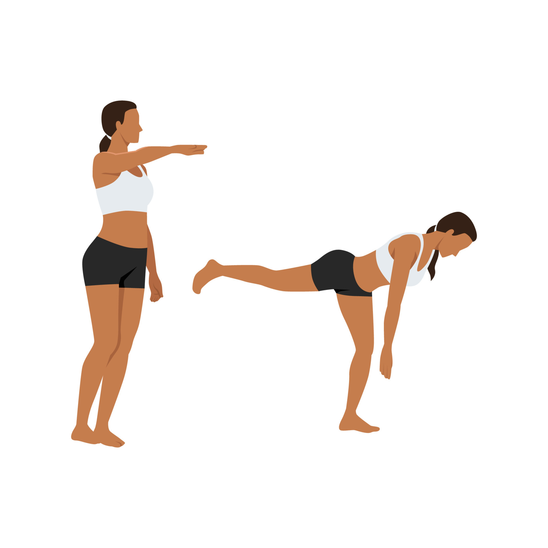 Woman Doing Single Leg Bodyweight Deadlift Exercise Flat Vector Illustration Isolated On White