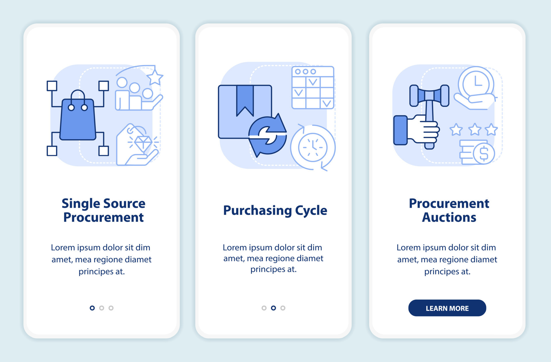 Sourcing Strategies Examples Light Blue Onboarding Mobile App Screen