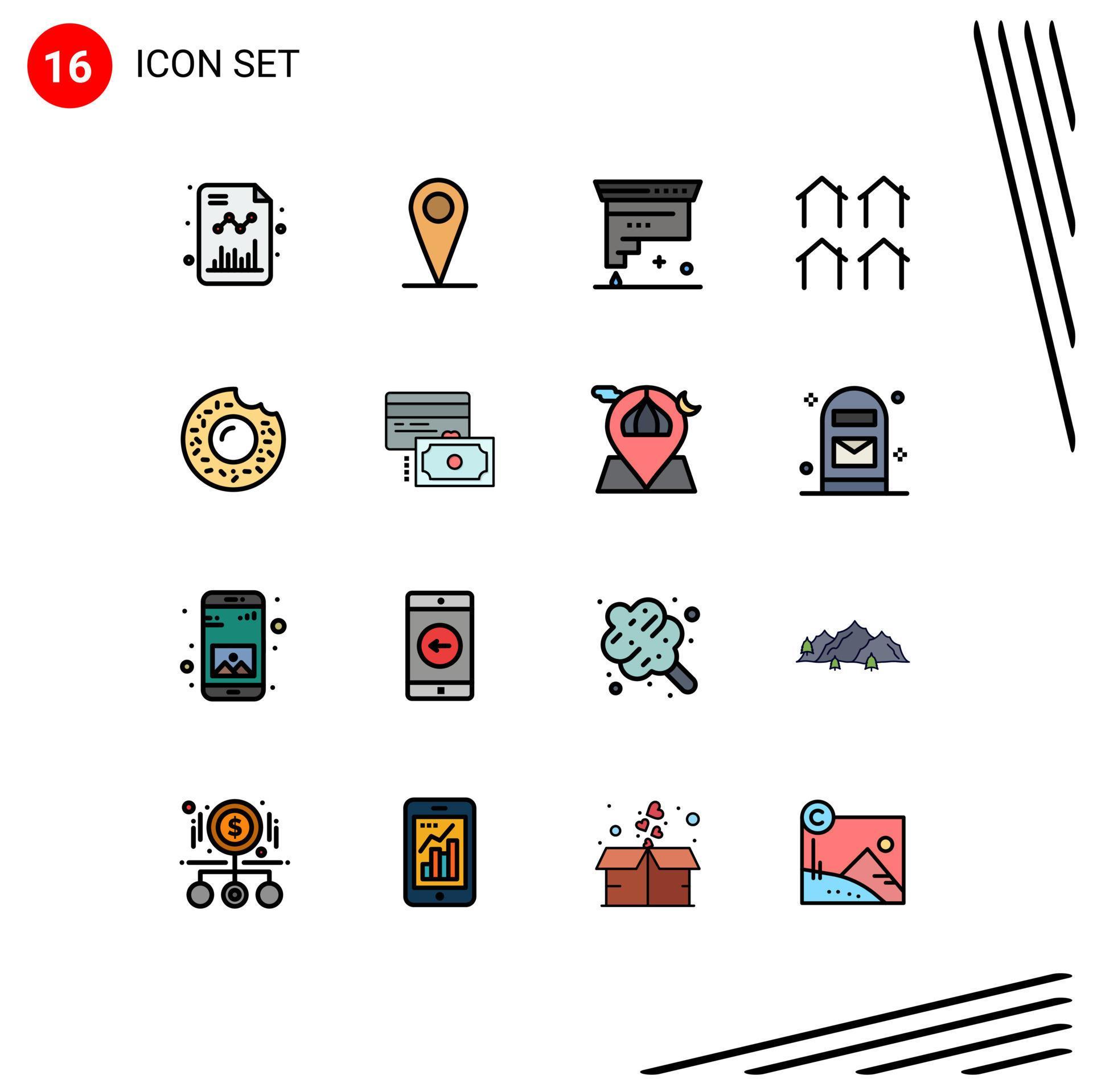 16 Thematic Vector Flat Color Filled Lines And Editable Symbols Of Donut Housing Coding Houses