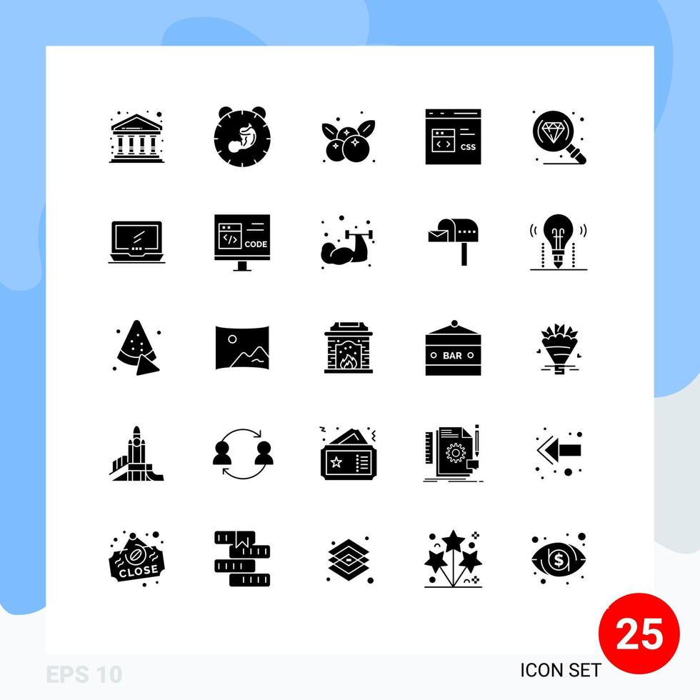Pictogram Set of 25 Simple Solid Glyphs of development css child coding cherries Editable Vector ...
