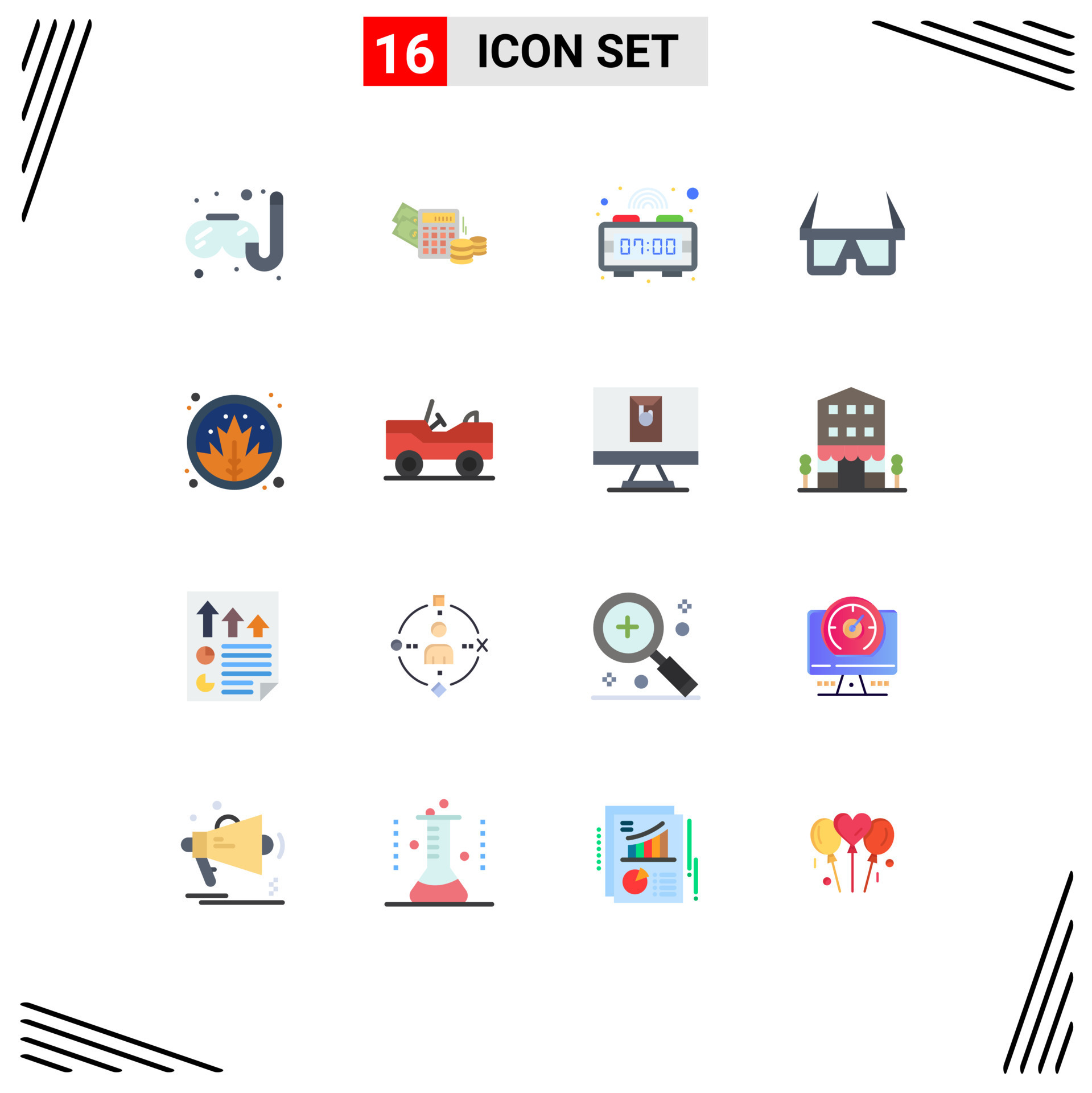 Editable Vector Line Pack Of 16 Simple Flat Colors Of Thanksgiving Nature Digital Clock Leaf