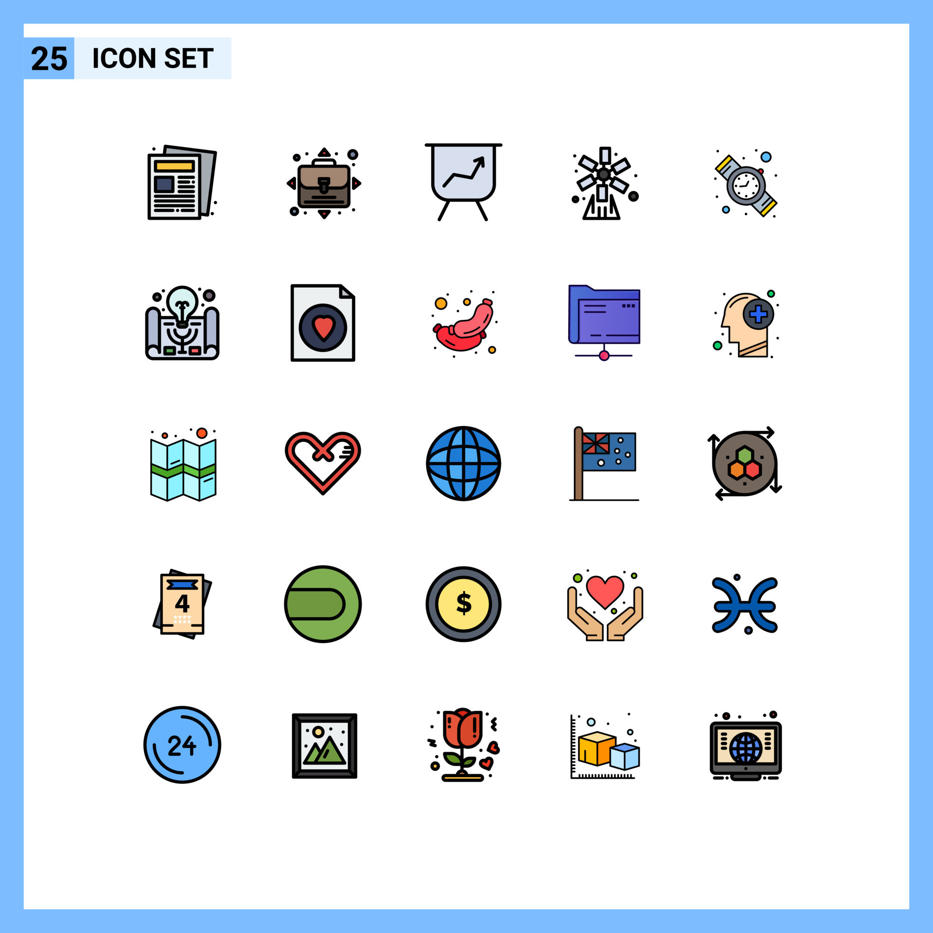 Mobile Interface Filled Line Flat Color Set Of 25 Pictograms Of Active Learning Time Performance