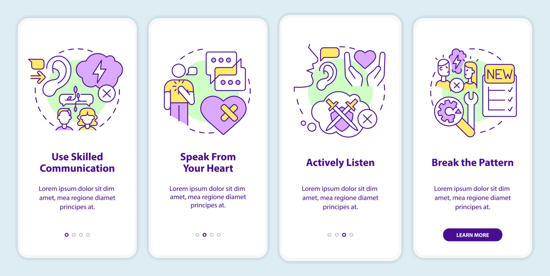 Fixing Relationship After Big Fight Onboarding Mobile App Screen Walkthrough 4 Steps Editable