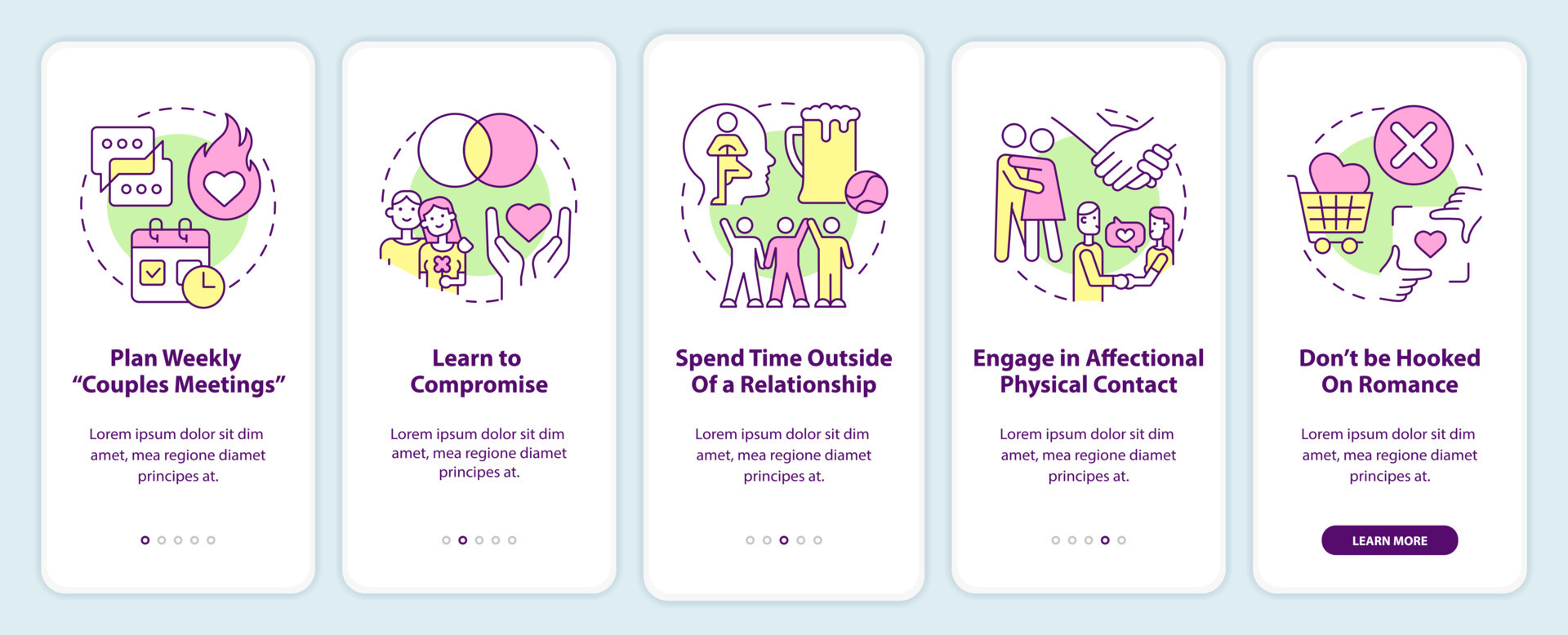 Fixing Relationship When Living Together Onboarding Mobile App Screen Walkthrough 5 Steps