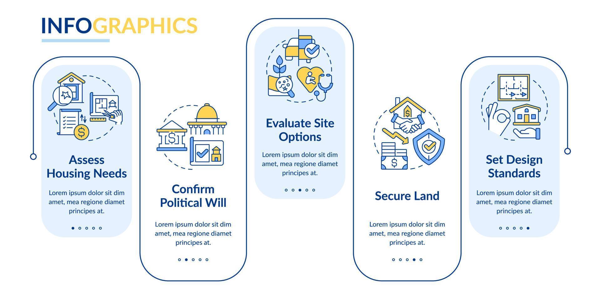 Housing development tips rectangle infographic template. Building project. Data visualization ...