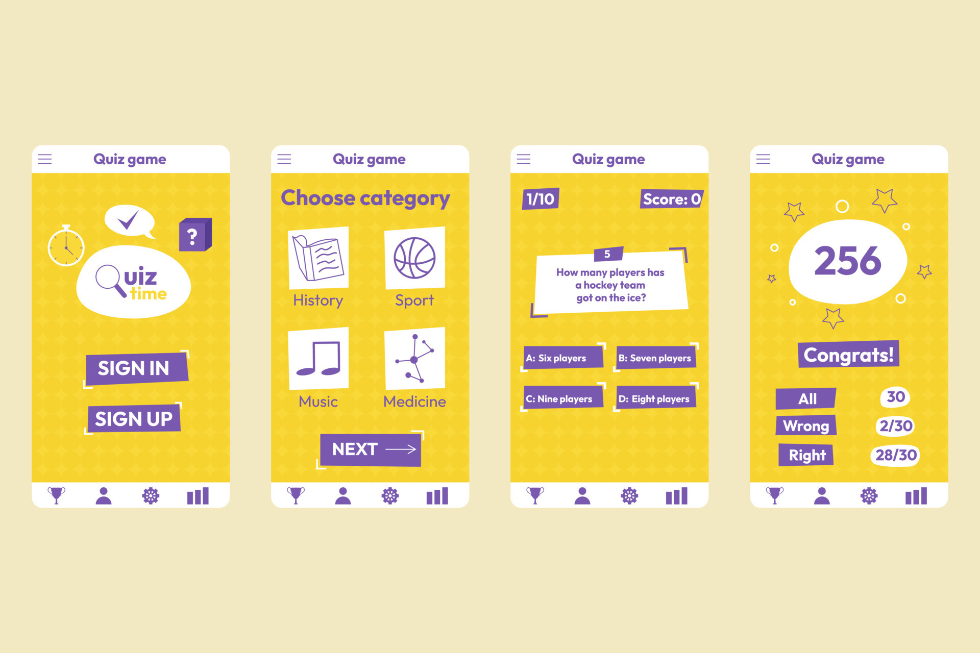 Quiz Test Lottery Millionaire Menu Template Quiz Game Frame Flat
