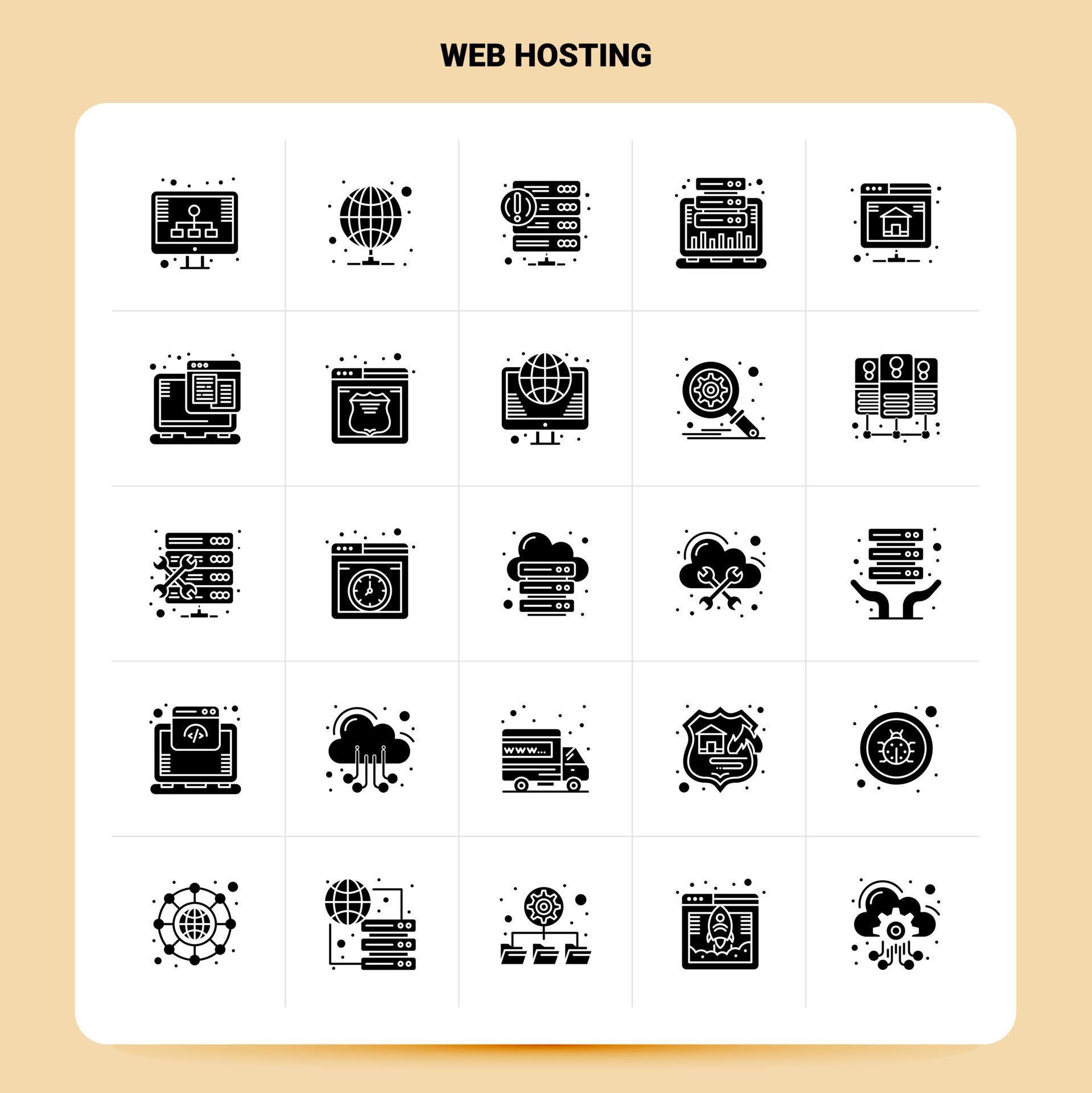 Solid 25 Web Hosting Icon Set Vector Glyph Style Design Black Icons Set Web And Mobile Business