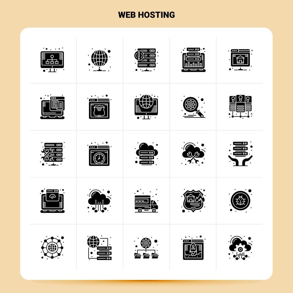 Solid 25 Web Hosting Icon Set Vector Glyph Style Design Black Icons Set Web And Mobile Business