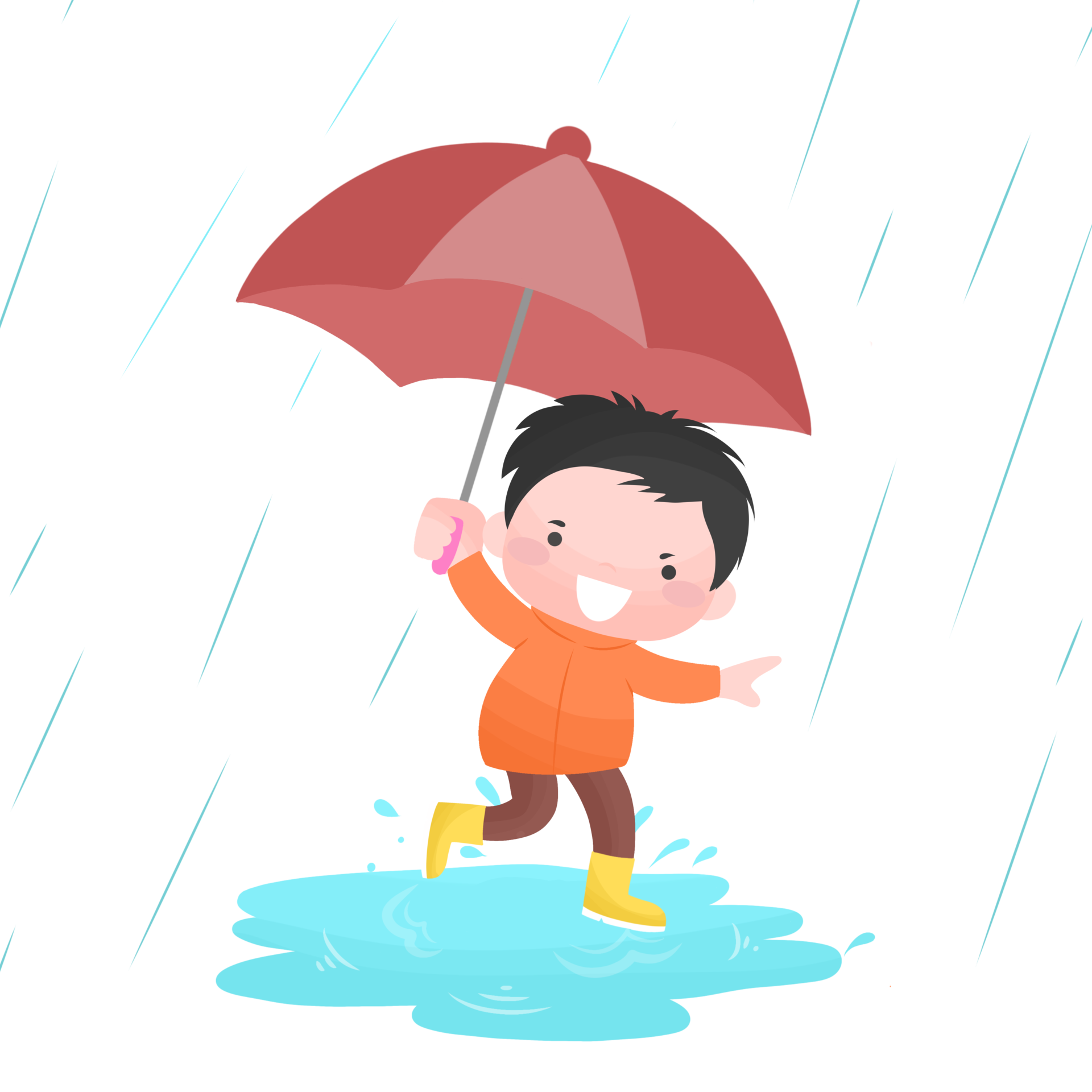 Lindo Niño Niño Jugar Usar Impermeable Con Paraguas Corriendo Bajo La Lluvia 15723933 Png