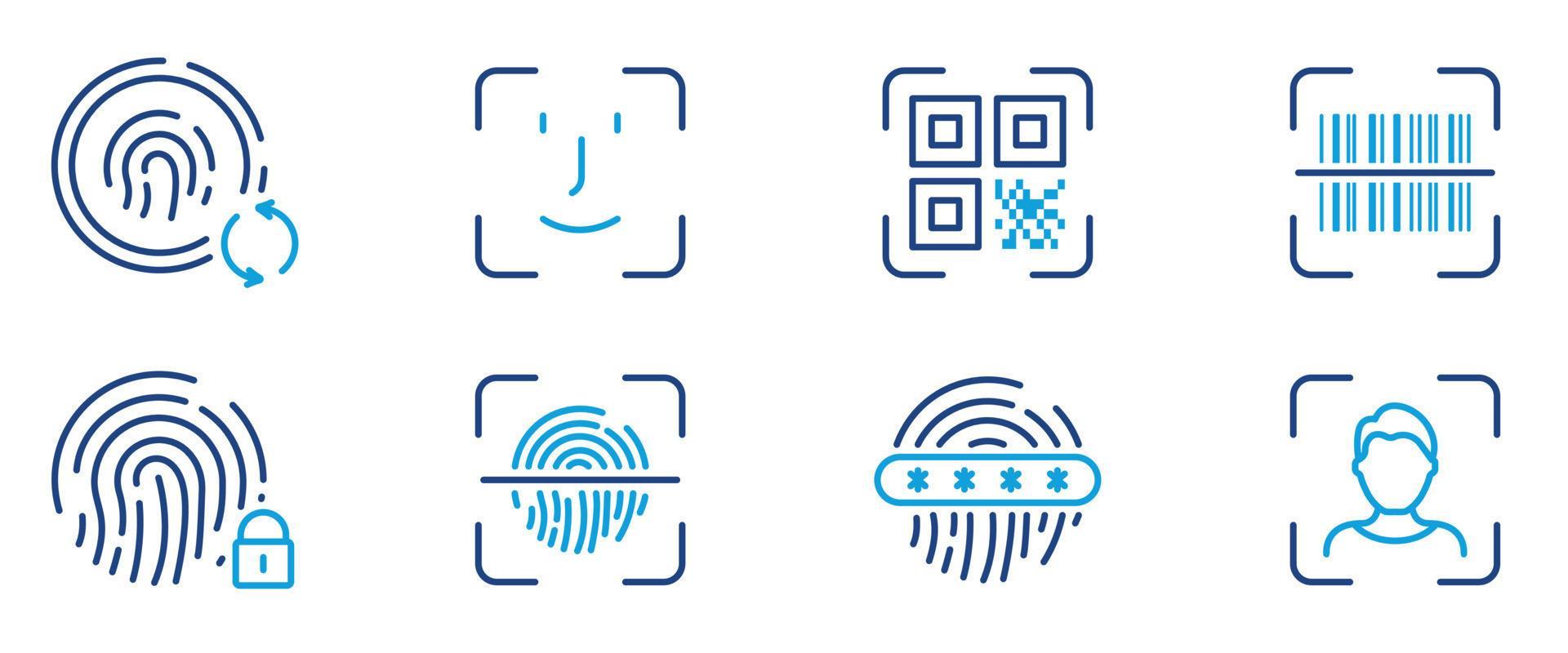 Biometric Identification Line Icon Finger Print Verification Pictogram Password Protection And