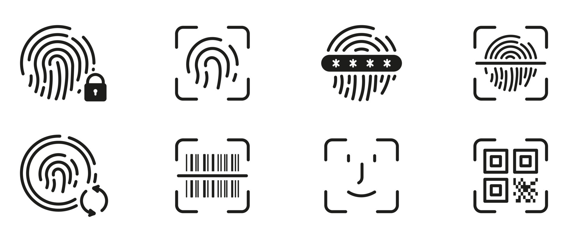 Biometric Identification Line Icon Finger Print Verification Pictogram Password Protection And