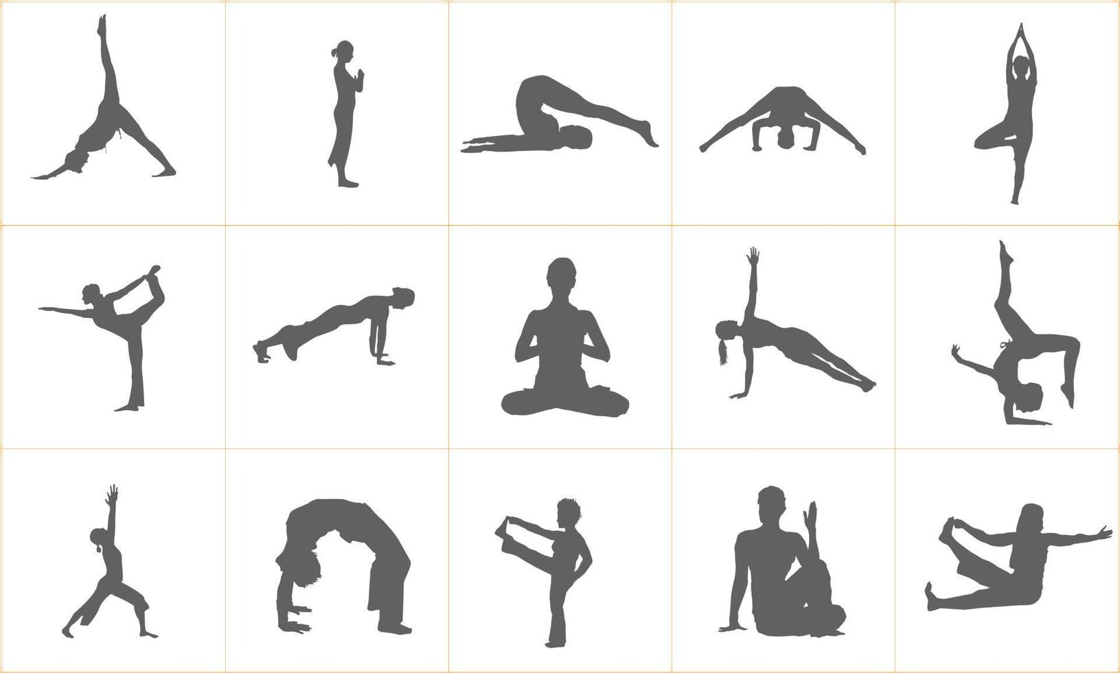 Set Of Vector Icons Of Woman Doing Yoga Exercises Silhouettes Of