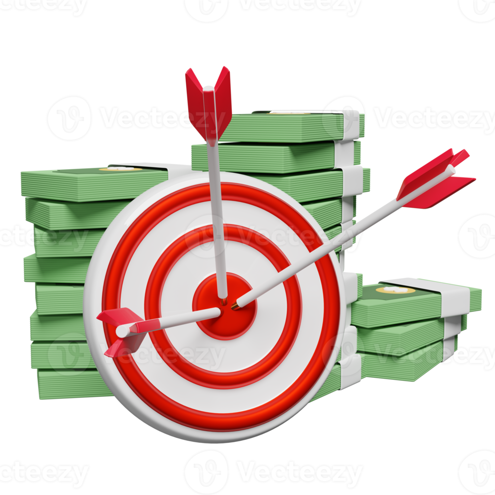 White Red Target With Darts Or Arrow Pile Dollar Banknote Isolated
