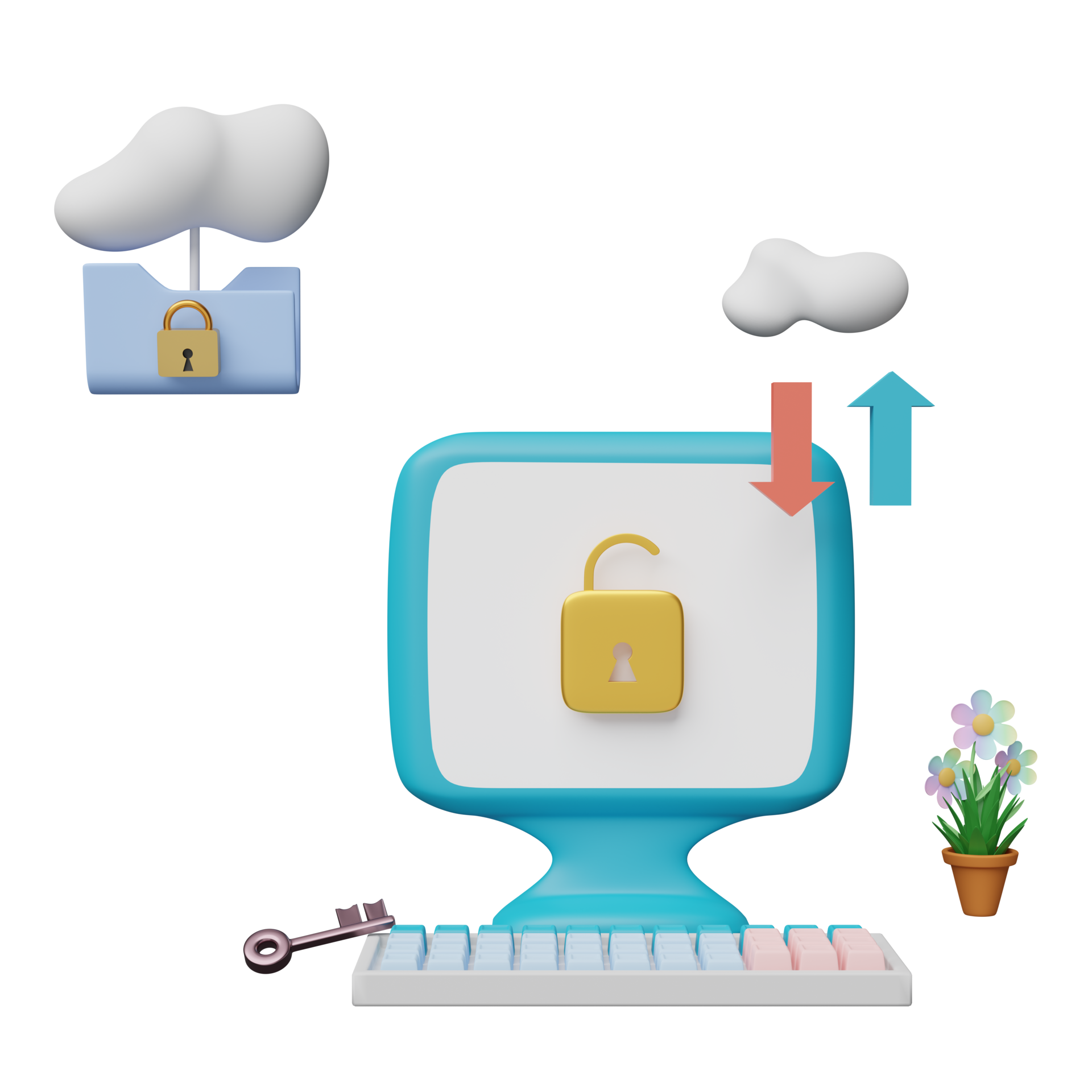 Computer Monitor With Unlock Lock Cloud Folder Isolated Internet Security Or Privacy
