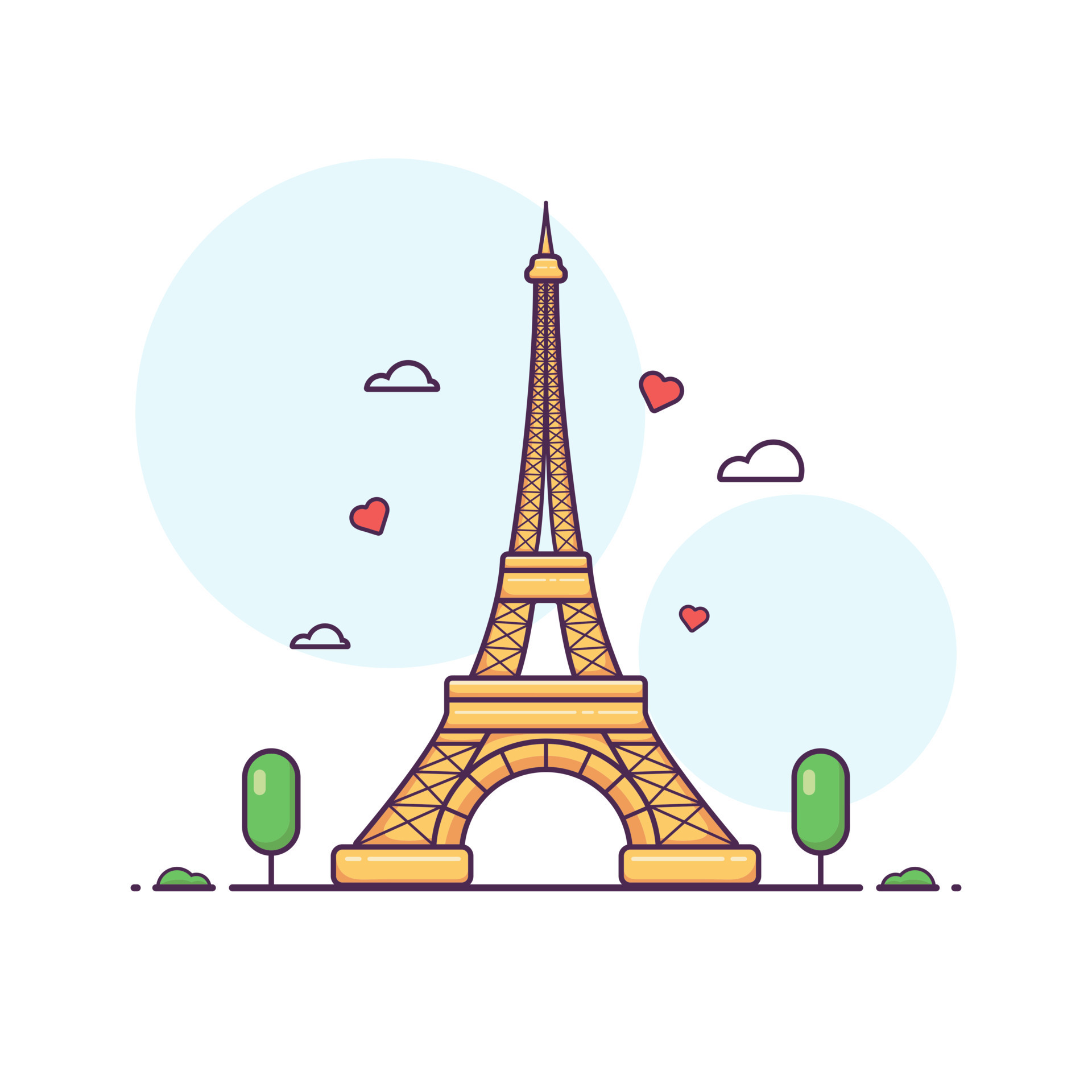 Cute Adorable Cartoon Romantic Eiffel Tower France Illustration For Sticker Icon Mascot And Logo