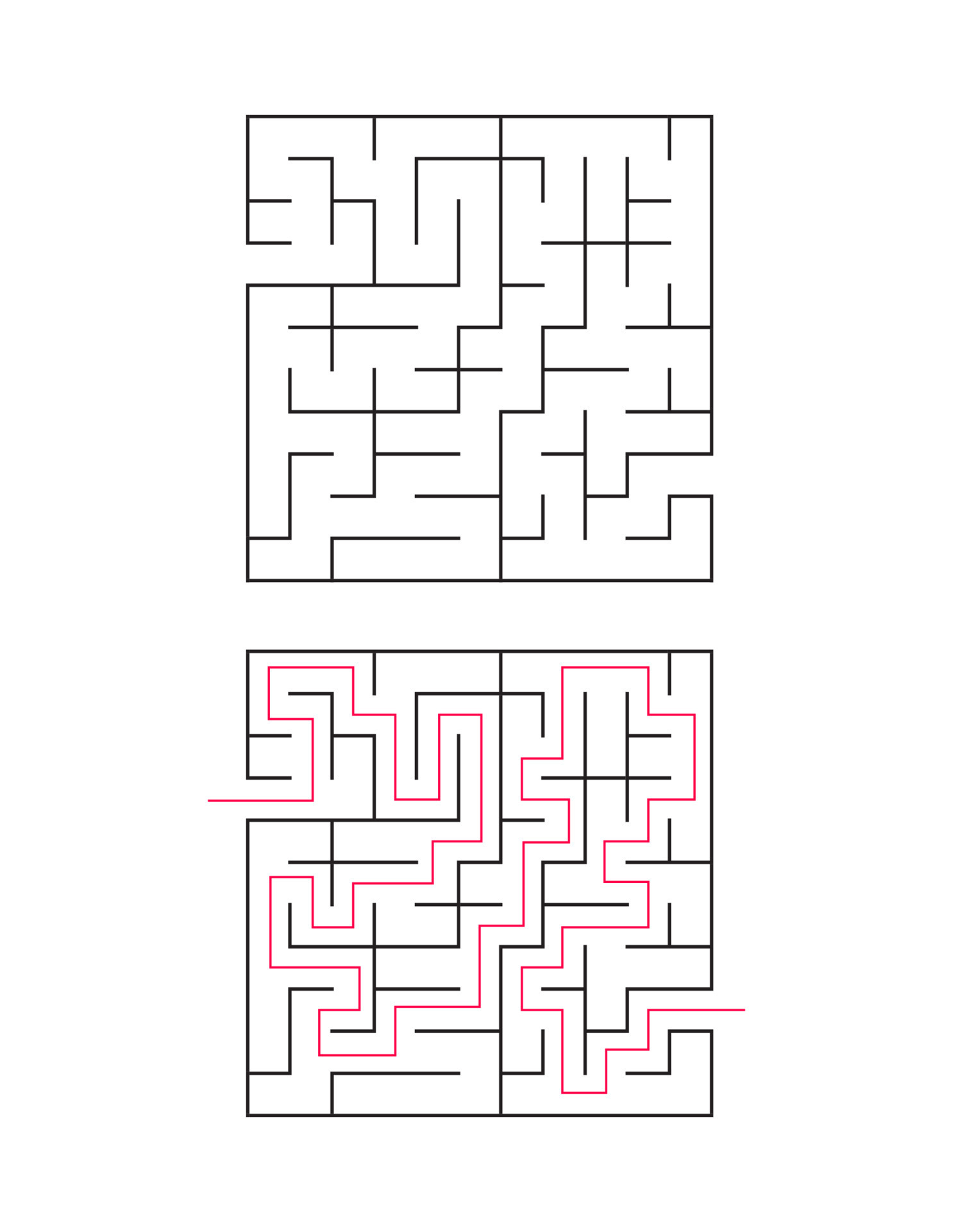 The square maze has an entrance and an exit. Maze with the answer, the ...