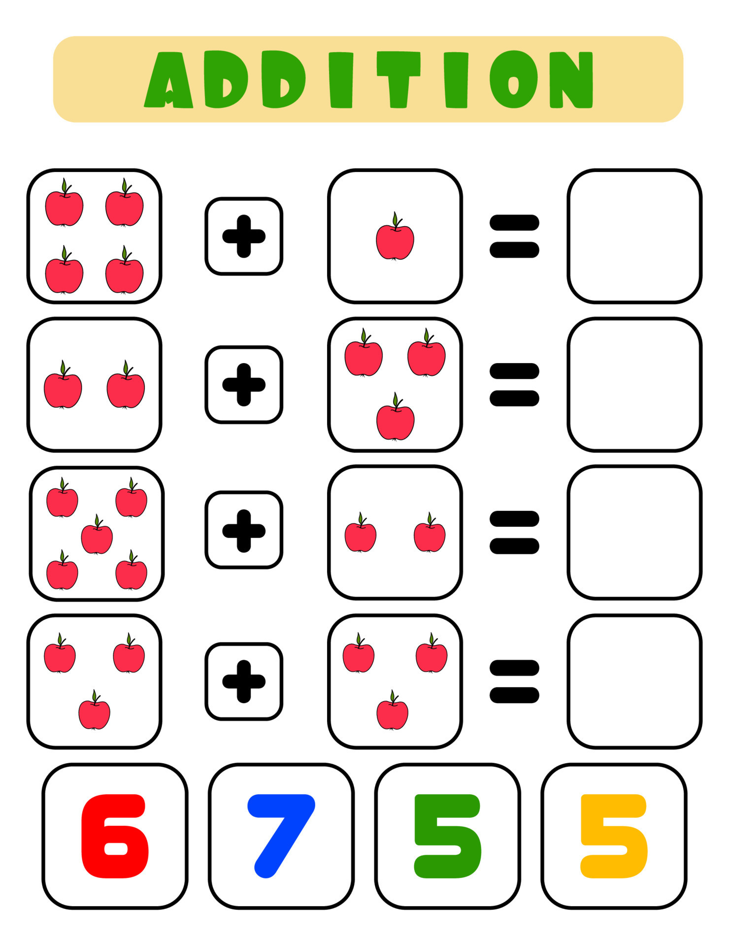Addition of apples . A task for children. Educational development sheet ...