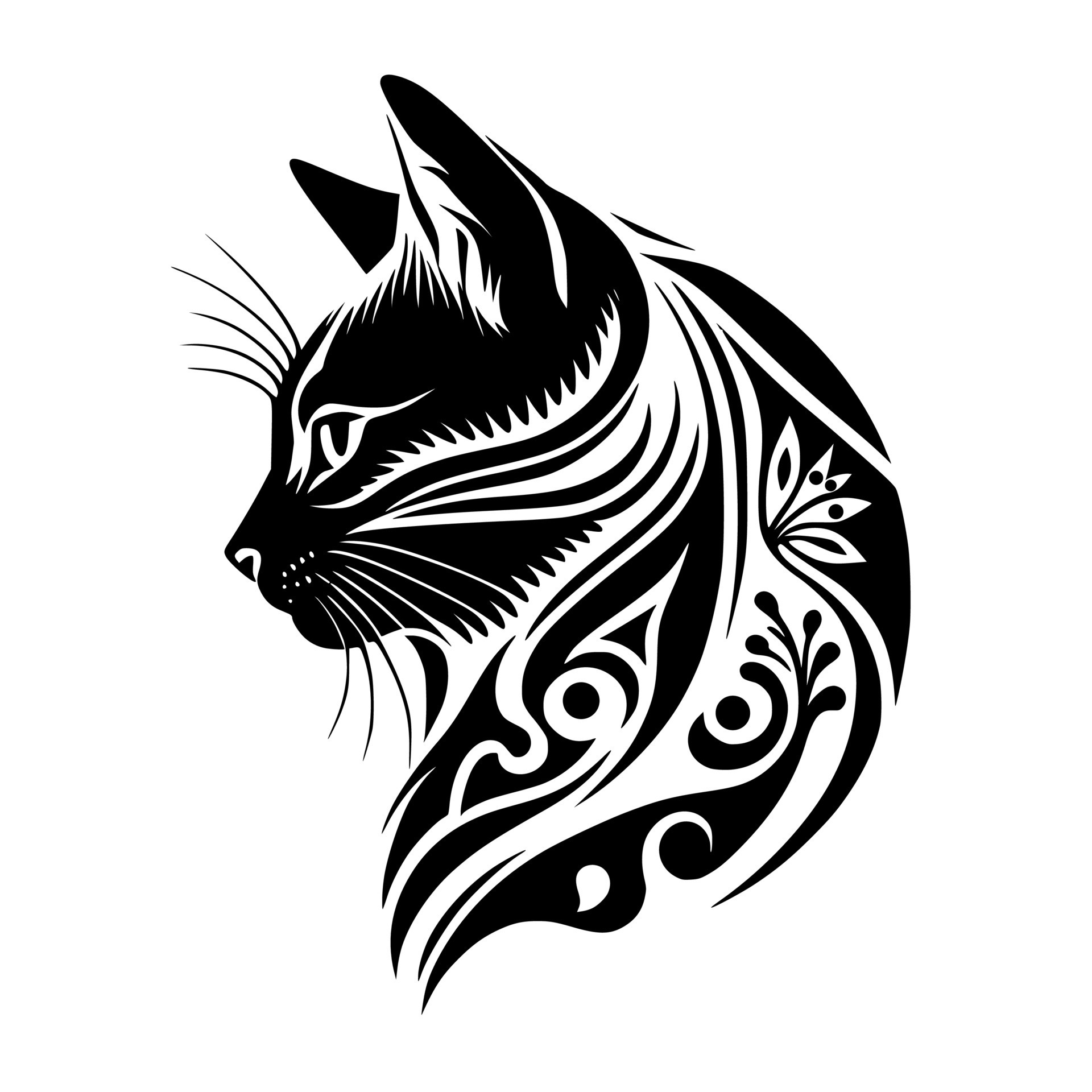 Stylized Ornamental Cat Portrait Design For Embroidery Tattoo T