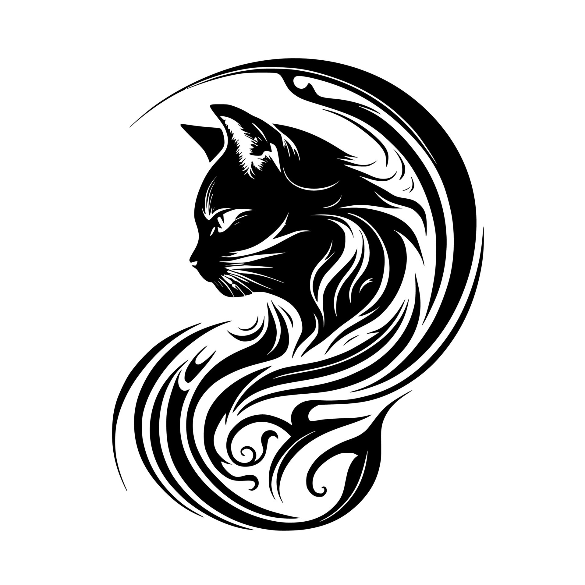 Stylized, ornamental cat portrait. Design for embroidery, tattoo, t ... Stylized, ornamental cat portrait. Design for embroidery, tattoo, t ...