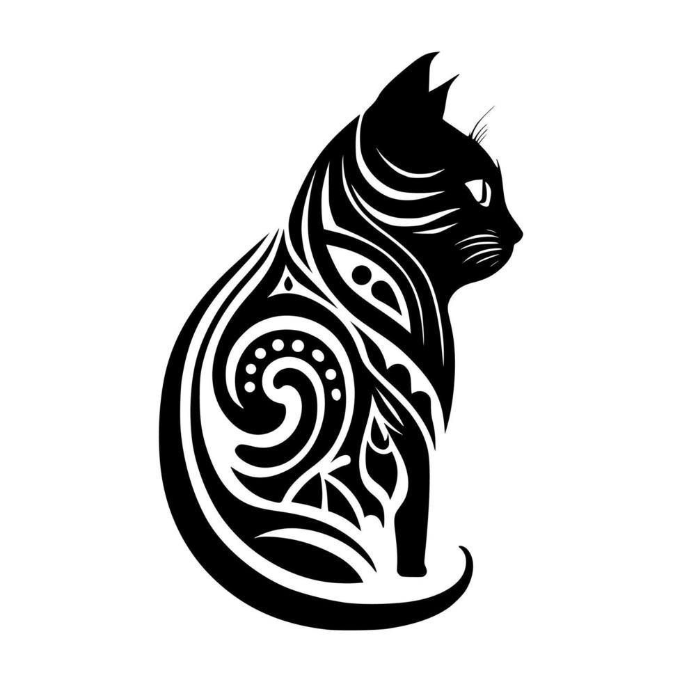 Stylized Ornamental Cat Portrait Design For Embroidery Tattoo T