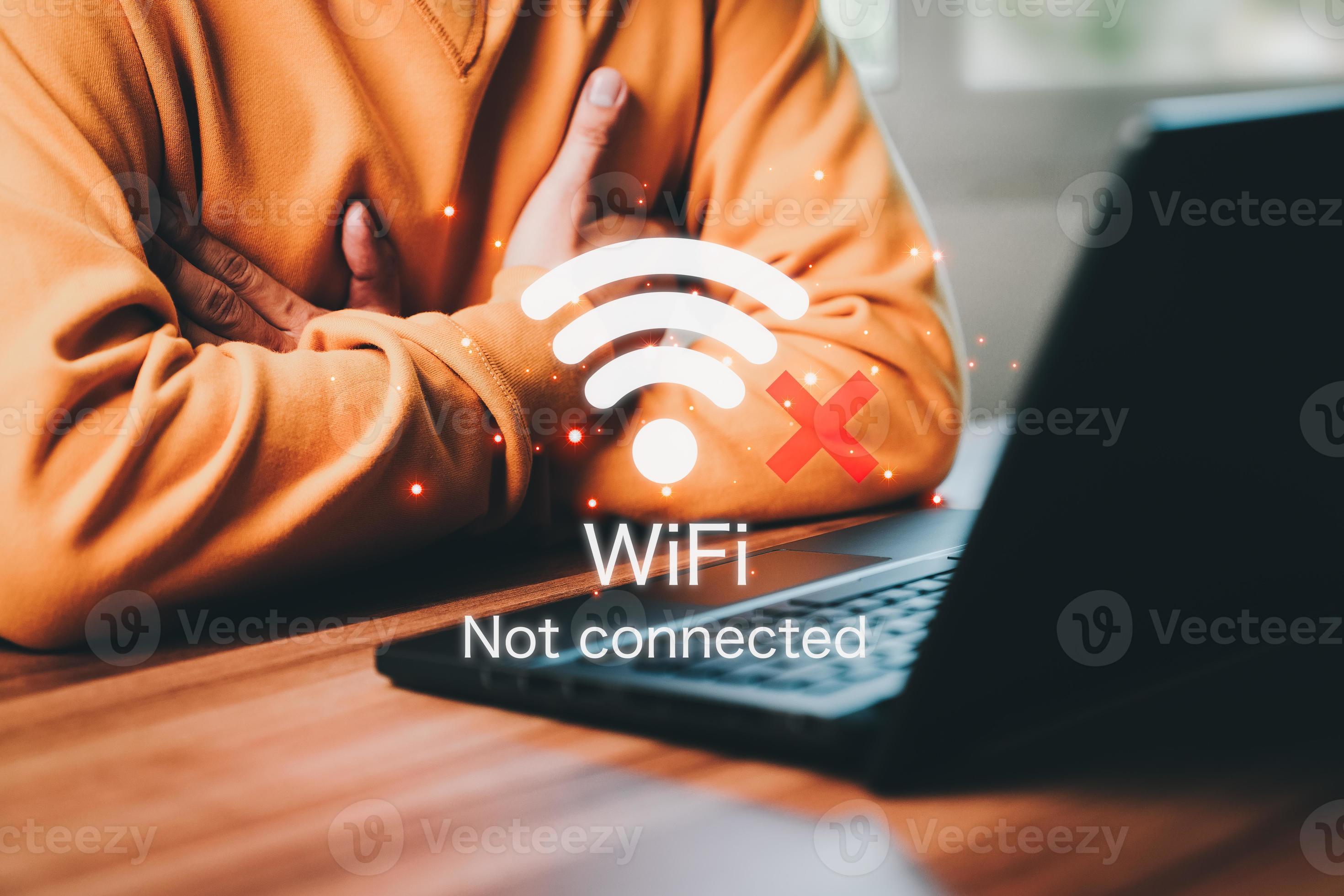 Man Using A Computer Laptop To Connect To Wifi But Wifi Not Connected And Waiting To Loading