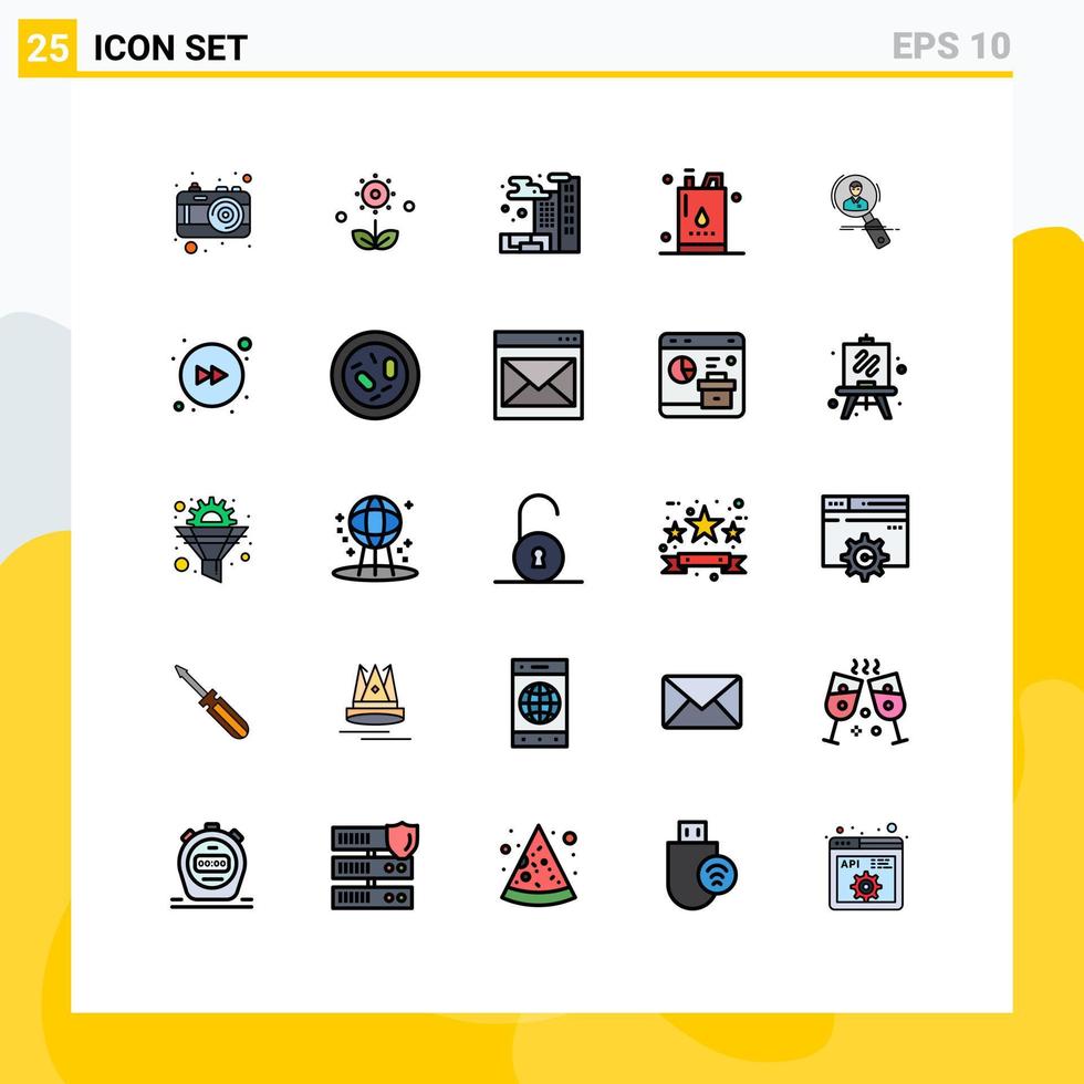 Mobile Interface Filled Line Flat Color Set Of 25 Pictograms Of Power Gallon Nature Energy