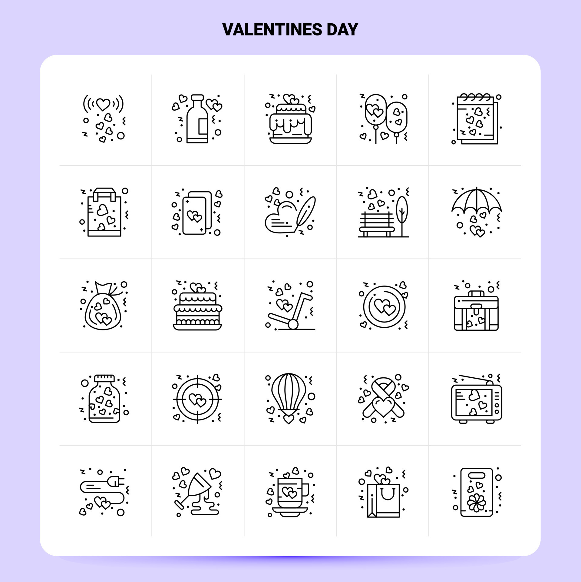 Outline 25 Valentines Day Icon Set Vector Line Style Design Black Icons Set Linear Pictogram