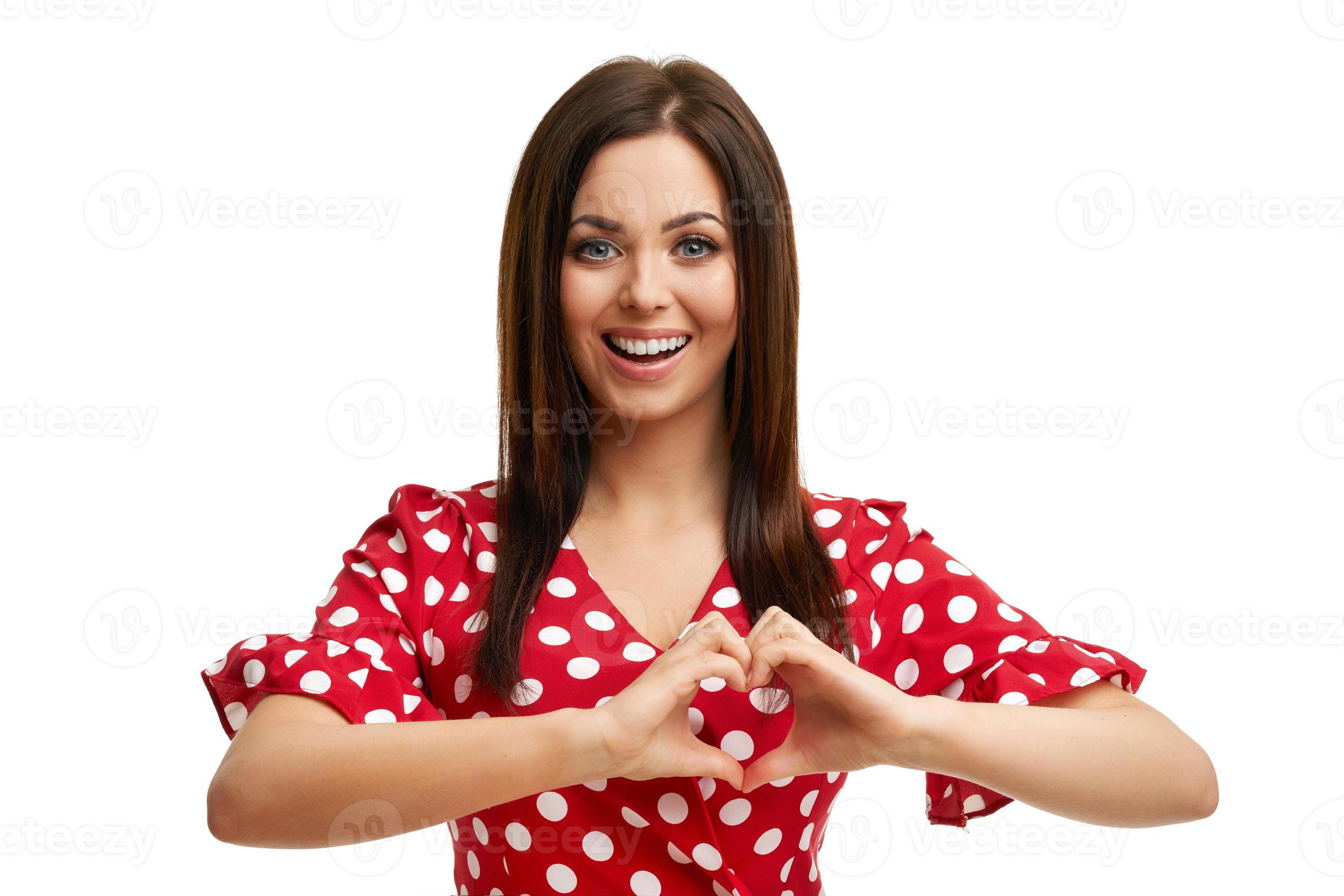 Caucasian Brunette Woman Having Fun And Smiling Isolated Over White