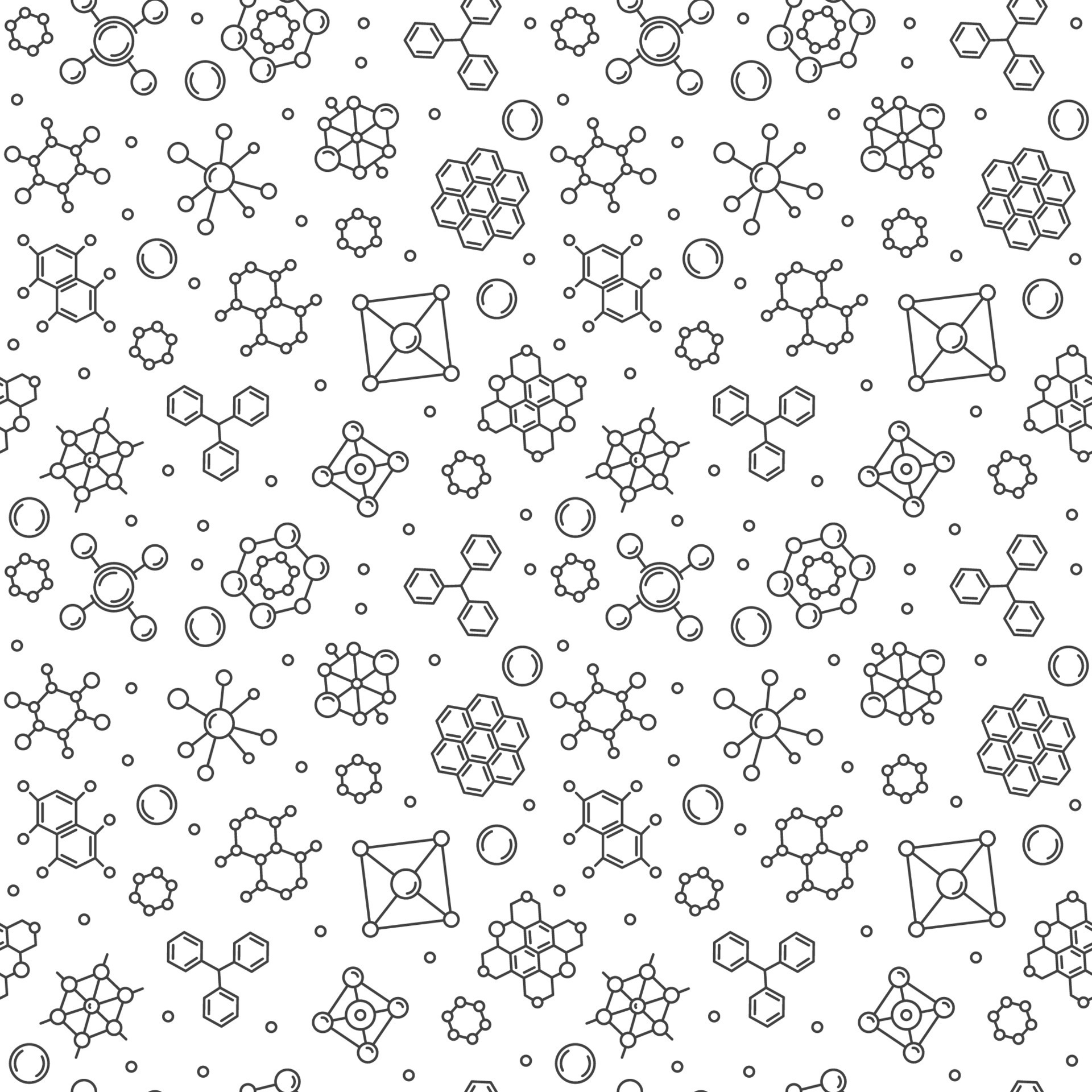 Chemical Molecules And Circles Vector Chemistry Linear Seamless Pattern