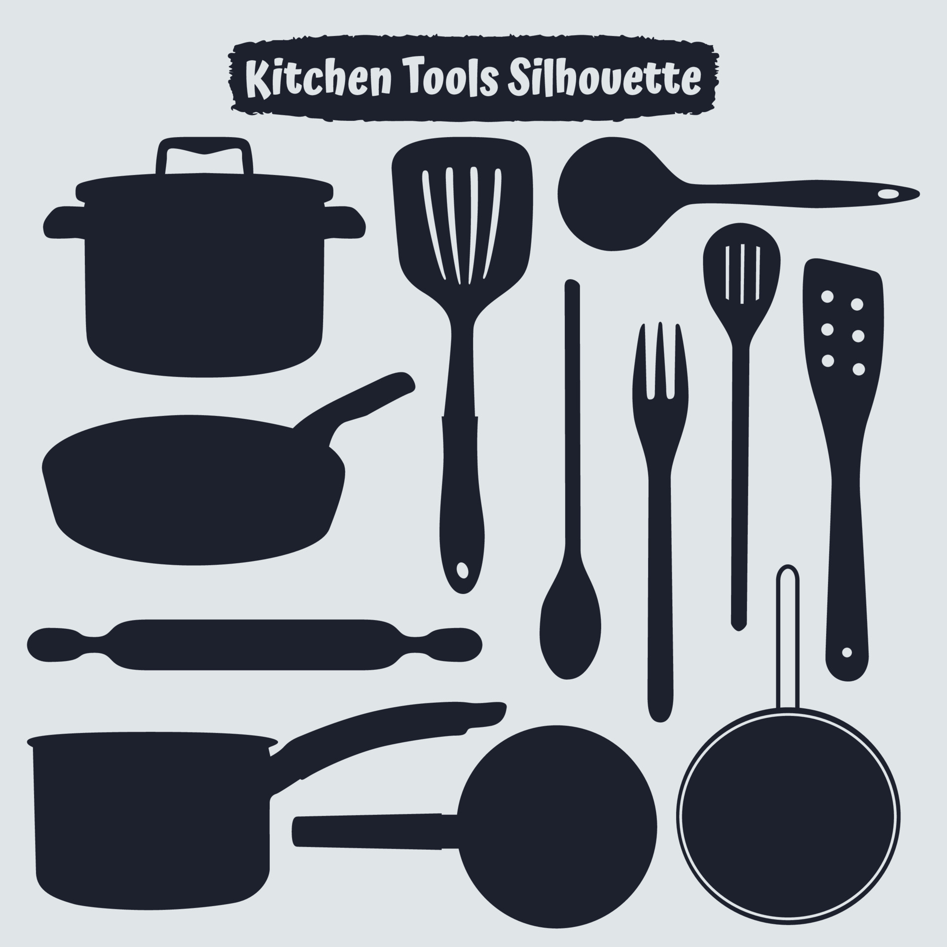 Kitchen tools silhouette black and white vector 15774151 Vector Art at ...