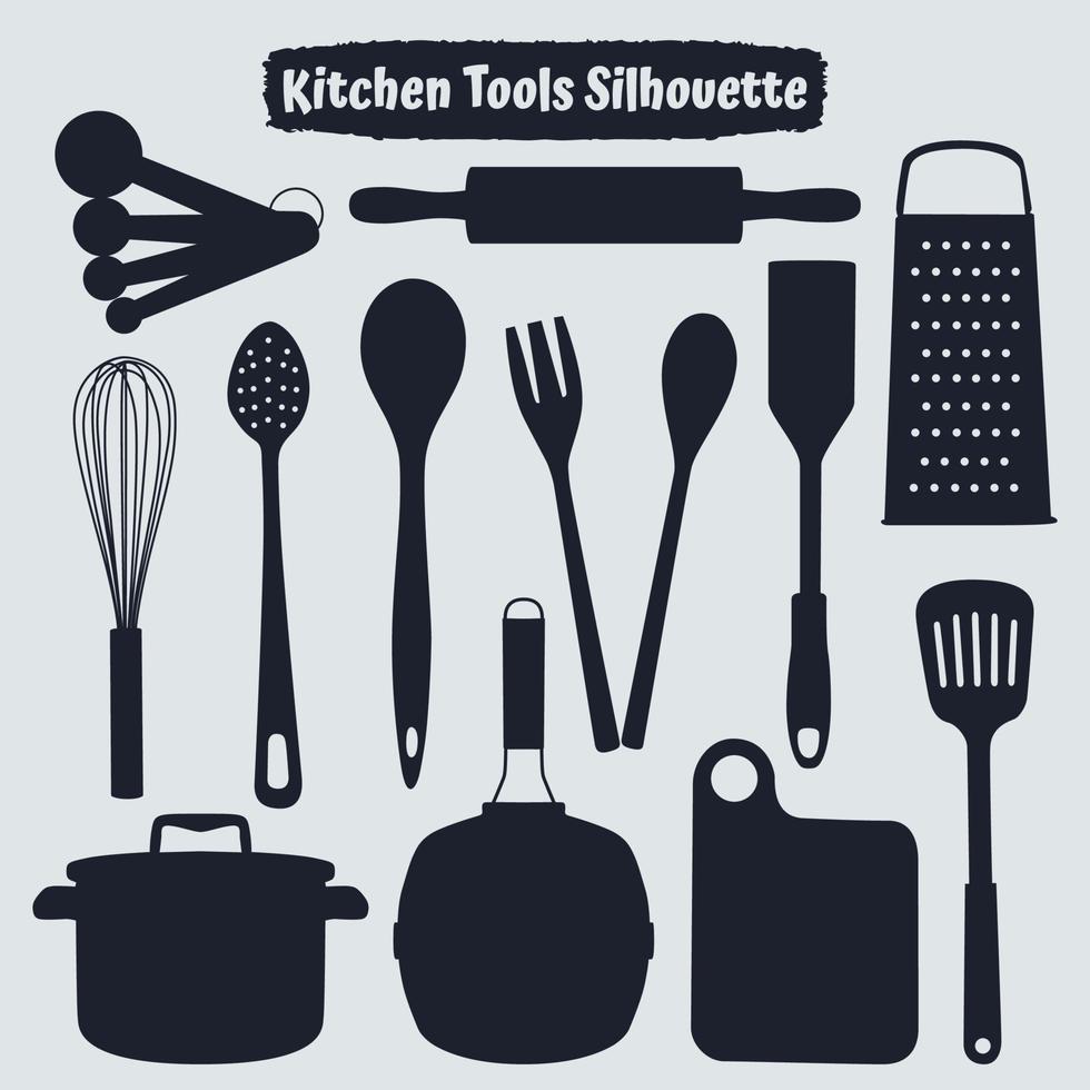Kitchen tools silhouette black and white vector 15774152 Vector Art at ...