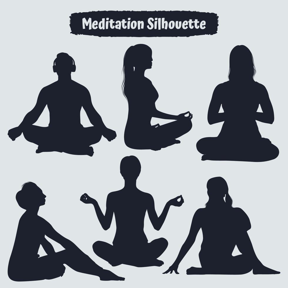 Collection Of Meditation Or Yoga Silhouettes In Different Poses 15774174 Vector Art At Vecteezy