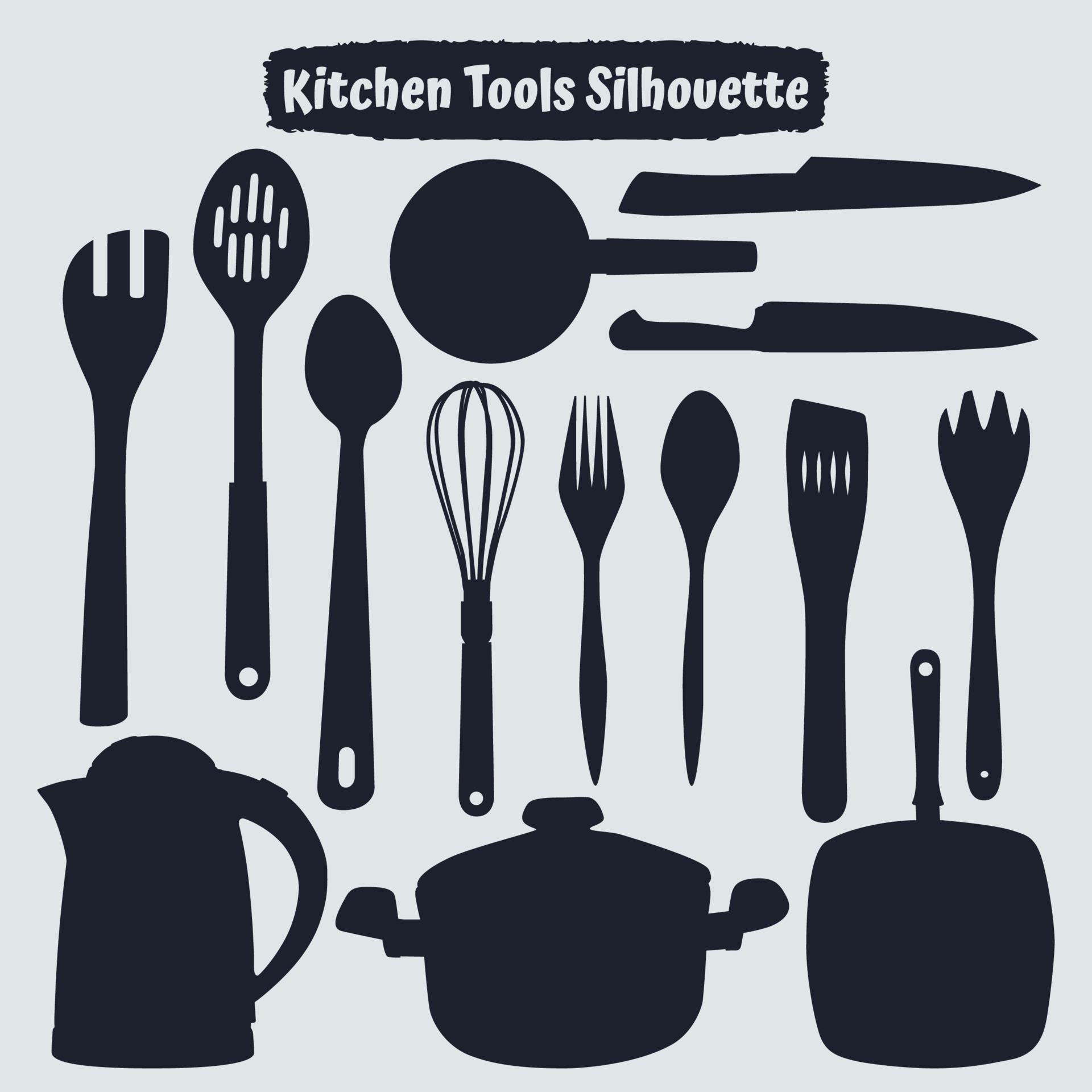 Kitchen tools silhouette black and white vector 15774197 Vector Art at ...