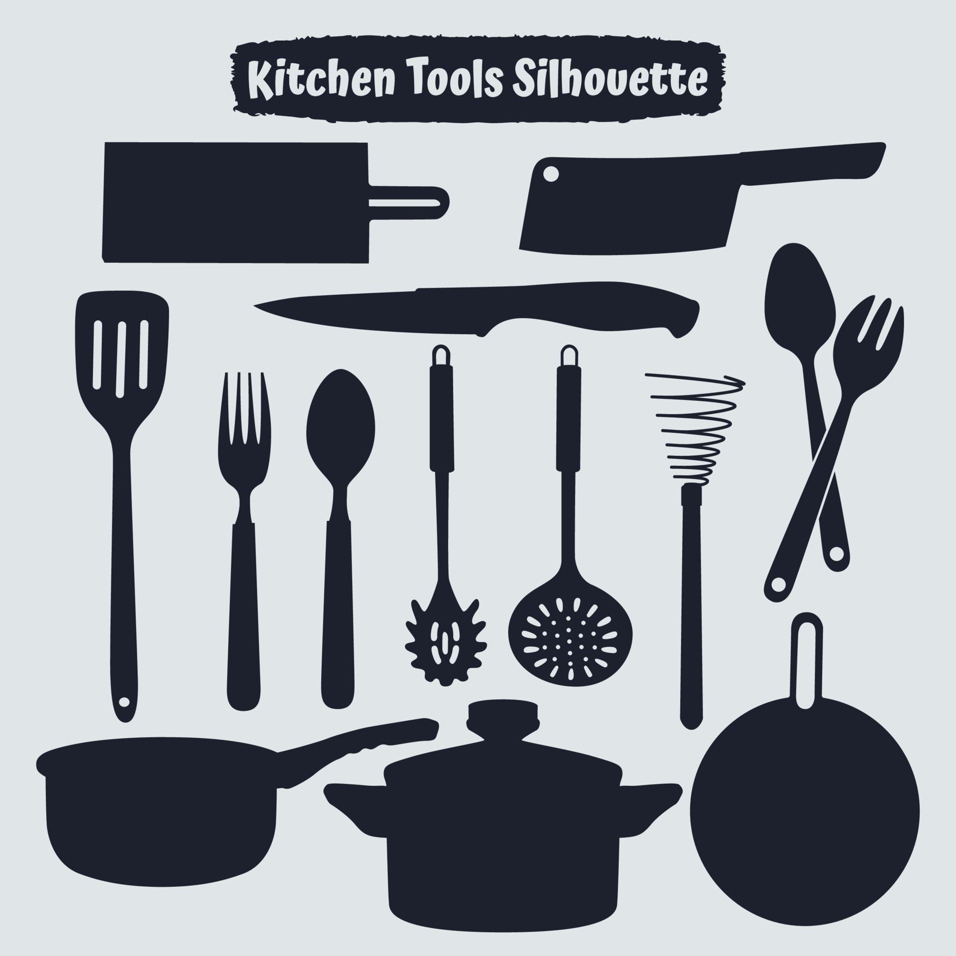 Kitchen tools silhouette black and white vector 15774271 Vector Art at ...
