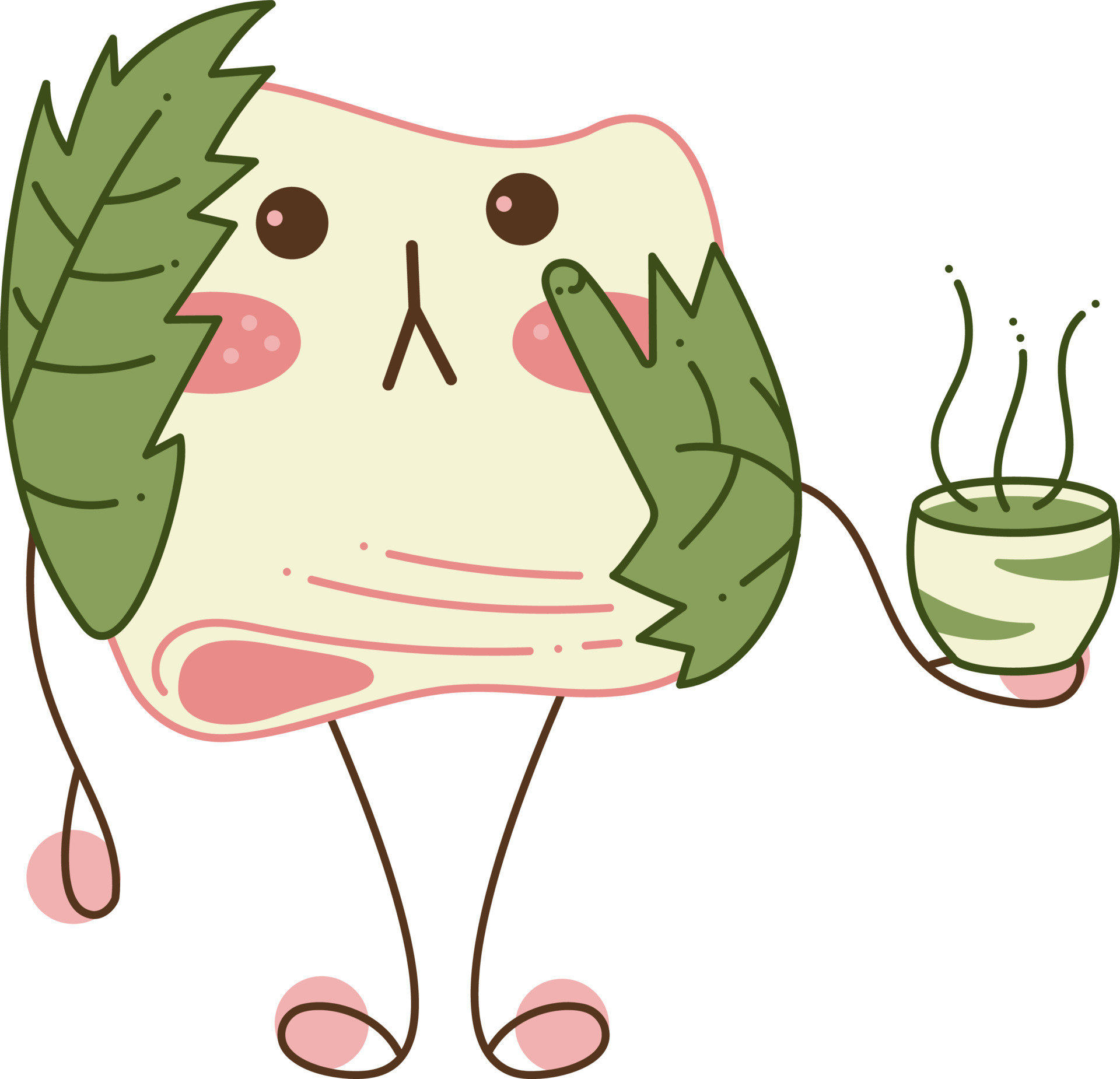 Sakura Mochi Character8 Cute Sakura Mochi Characters With Cup Of Tea Doodle Cartoon Vector
