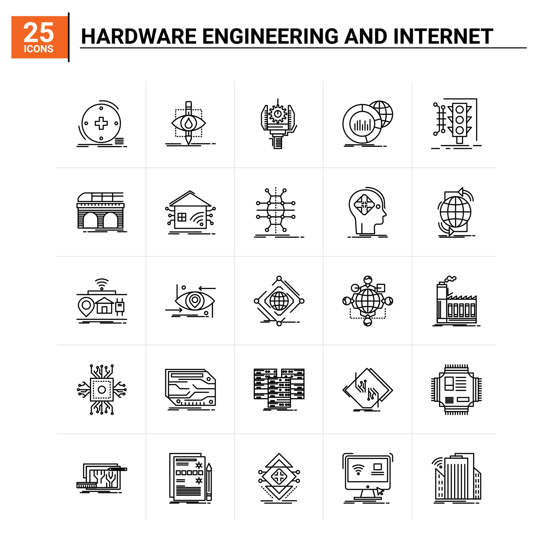 25 Hardware Engineering And Internet icon set vector background ...