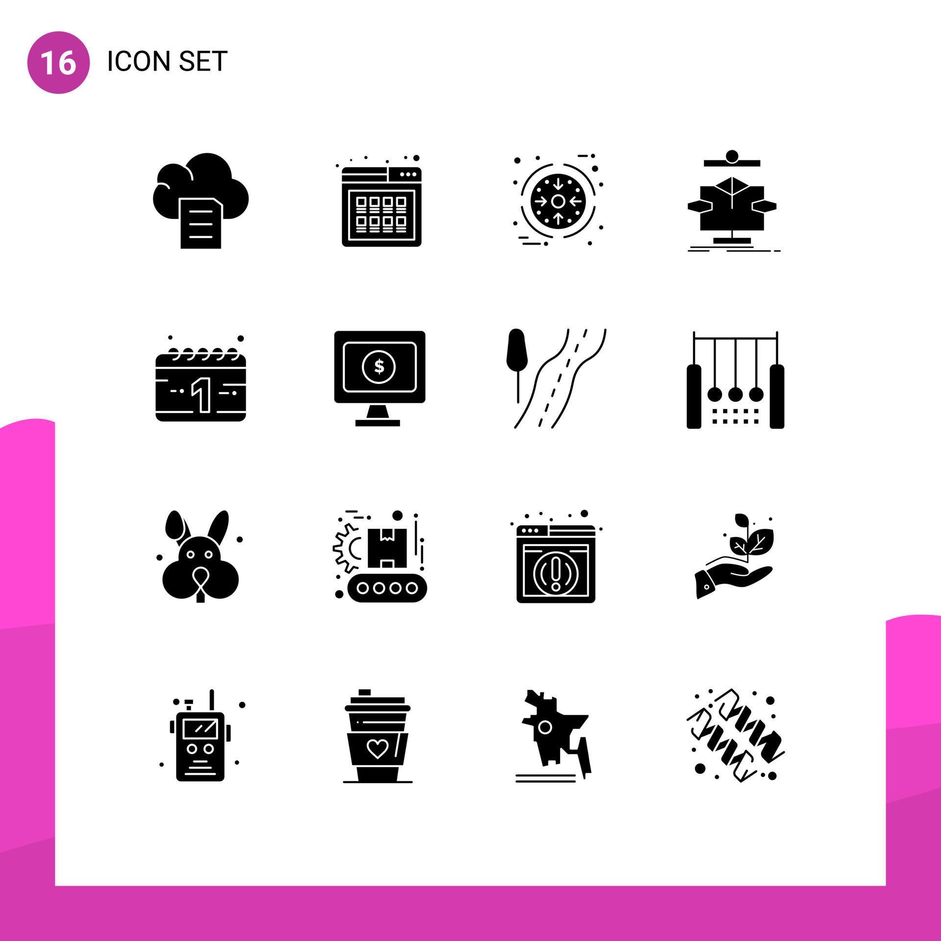 Set of 16 Modern UI Icons Symbols Signs for calendar diagram business data algorithm Editable ...
