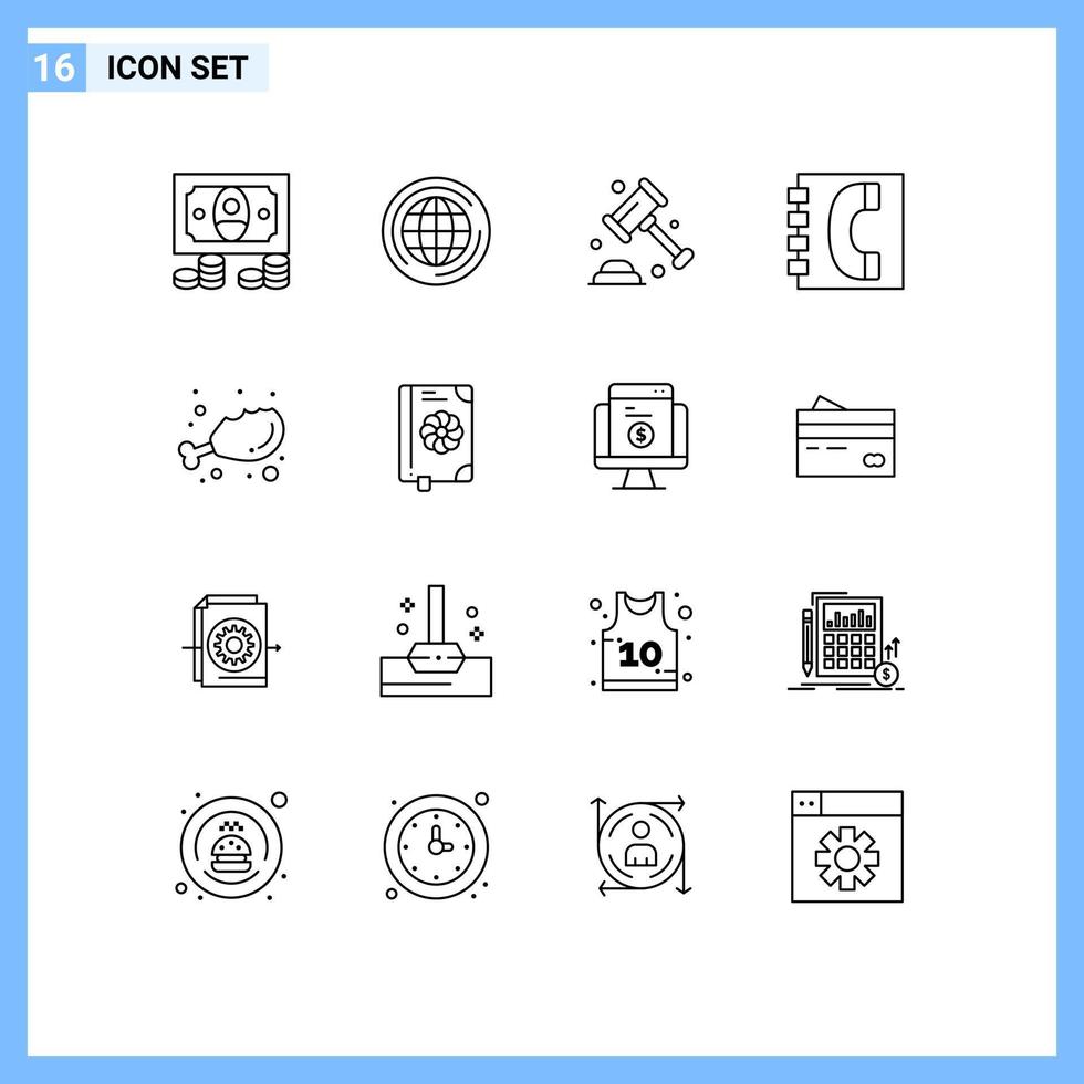 Pack Of 16 Modern Outlines Signs And Symbols For Web Print Media Such As Diet Information