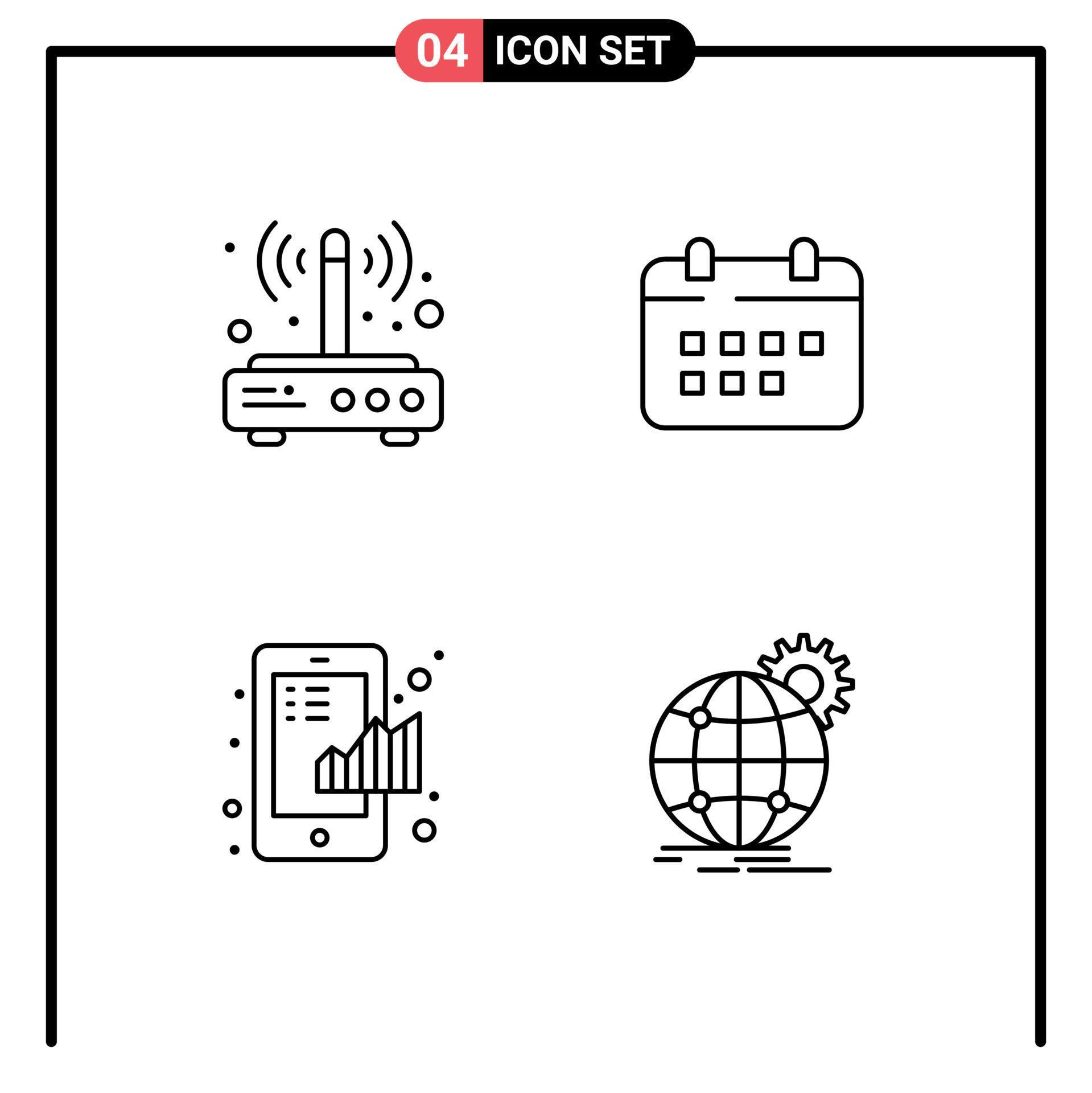 Set of 4 Modern UI Icons Symbols Signs for modem holidays connection schedule chart Editable ...