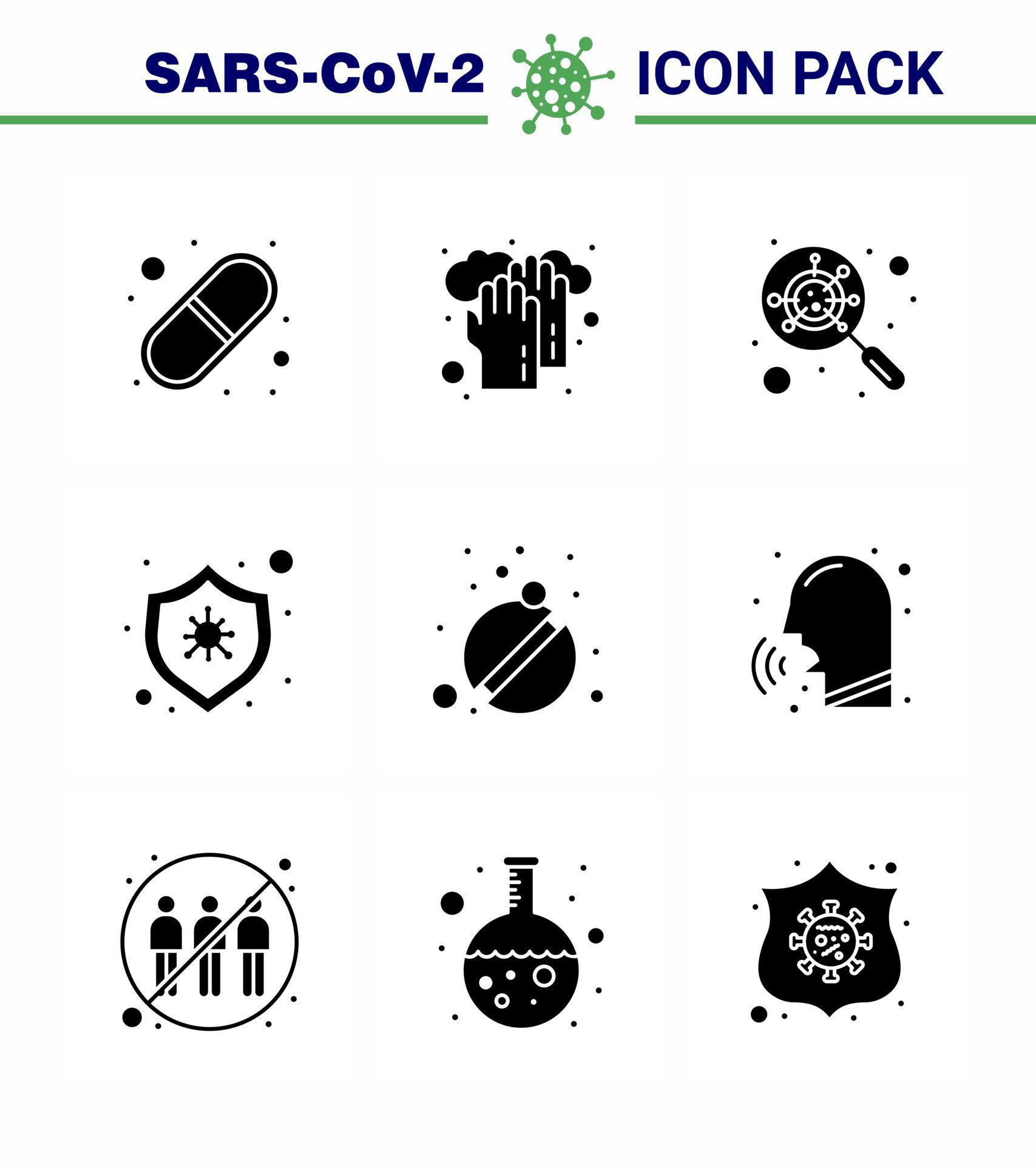 Covid19 icon set for infographic 9 Solid Glyph Black pack such as pills desease devirus virus ...