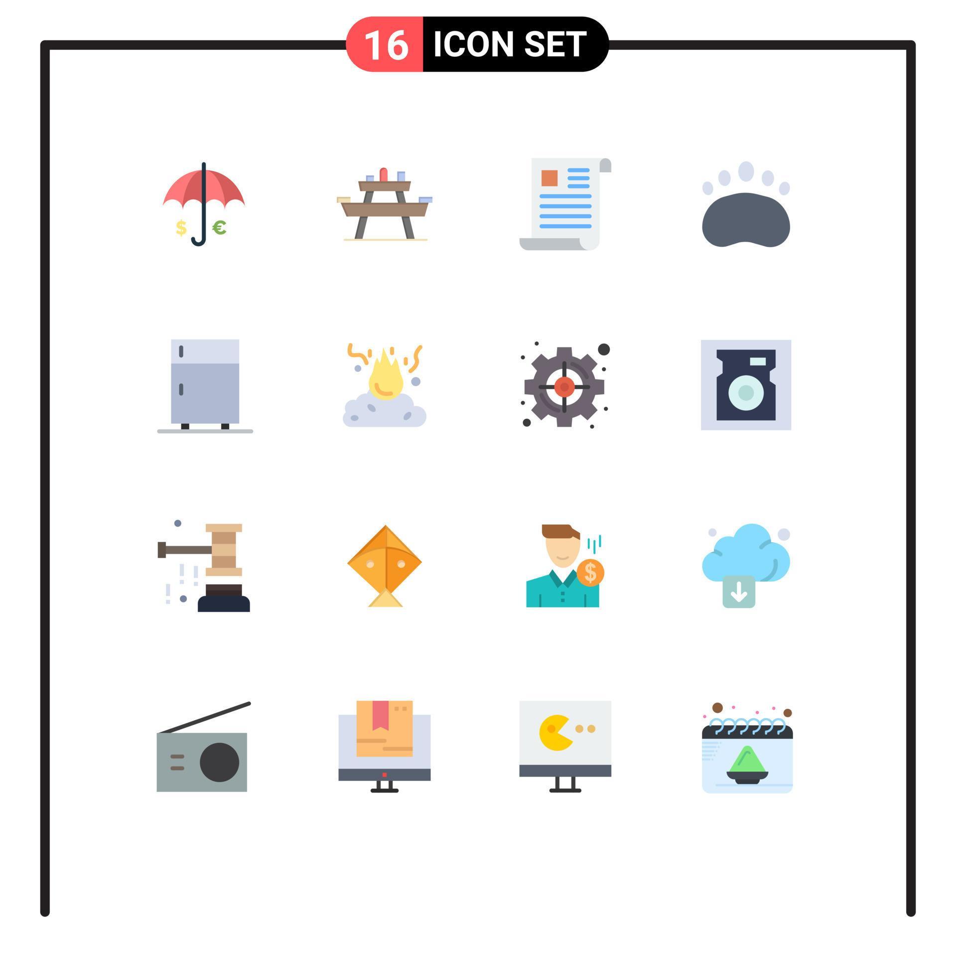 Set of 16 Modern UI Icons Symbols Signs for footprint bear seat paper file Editable Pack of ...