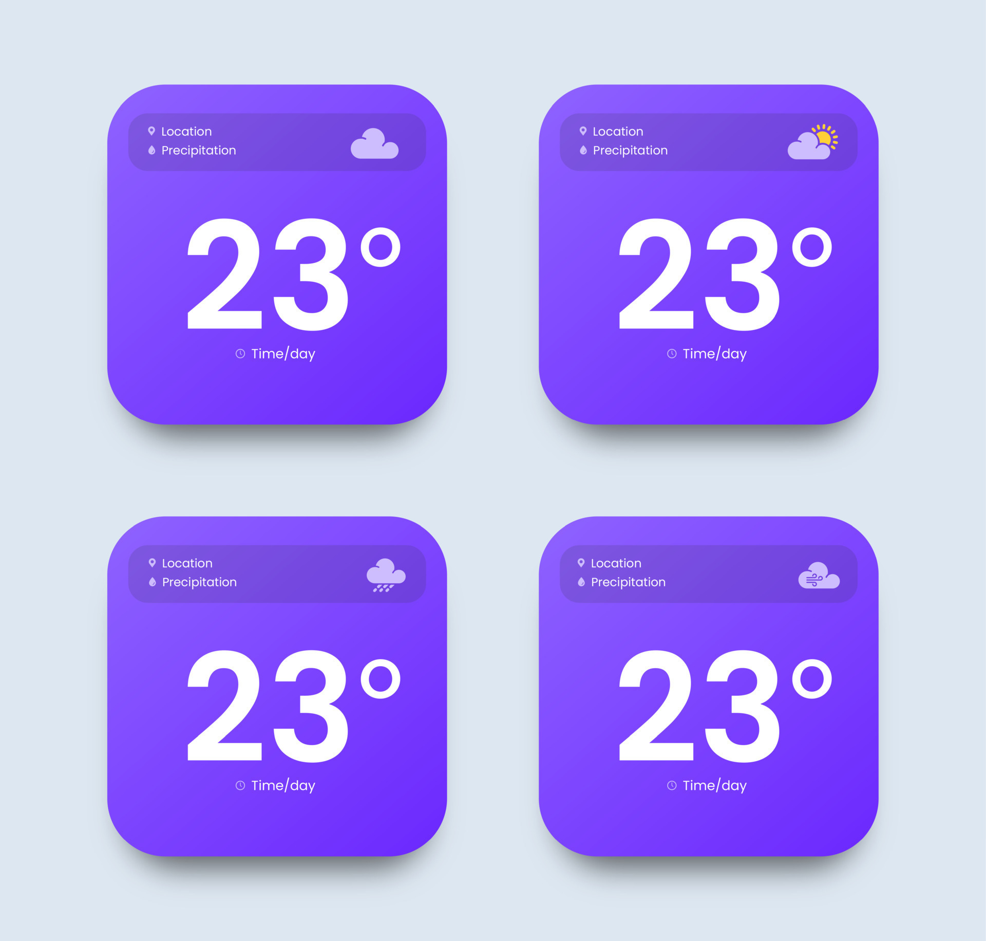 Interface Elements For Weather Forecast Mobile App Purple Ui Toolkit