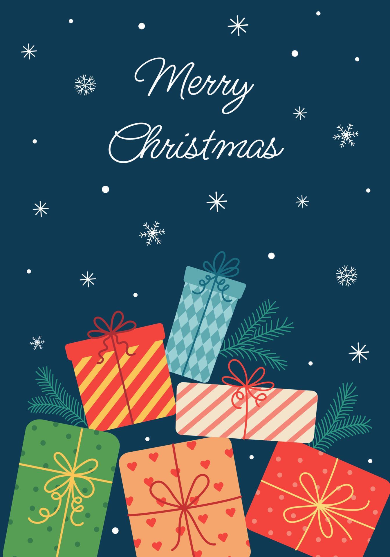 Christmas Greeting Card With A Stack Of T Boxes In Beautiful